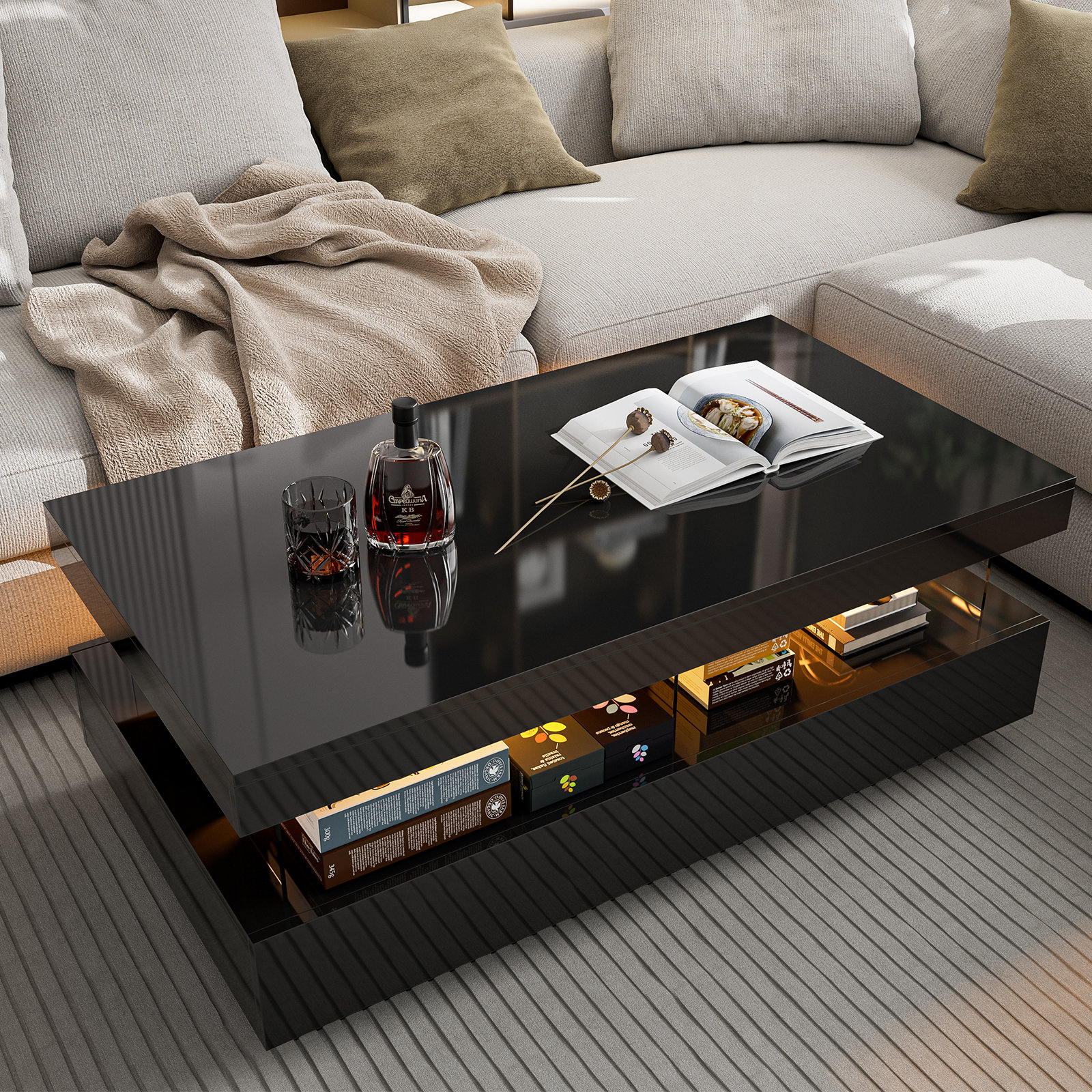 Brayden Studio® Ajhani High Glossy Coffee Table with Acrylic Design ...