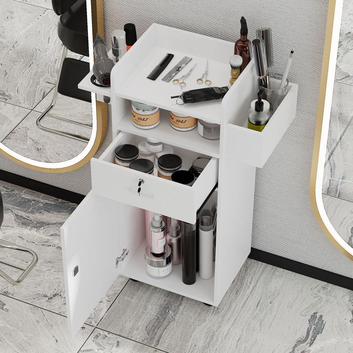 Inbox Zero Latyia Salon Station for Hair Stylist,Hair Styling Organizer ...