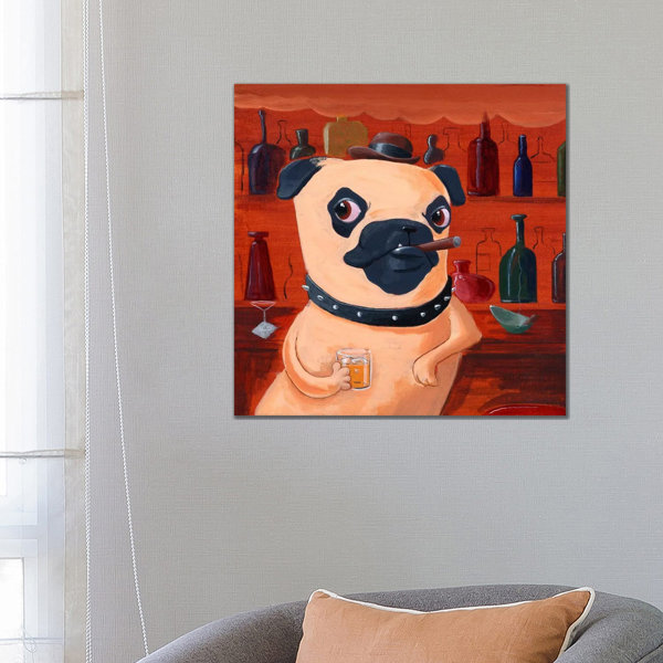 Maturi Pug at the Bar by Brian Rubenacker - Wrapped Canvas Painting ...