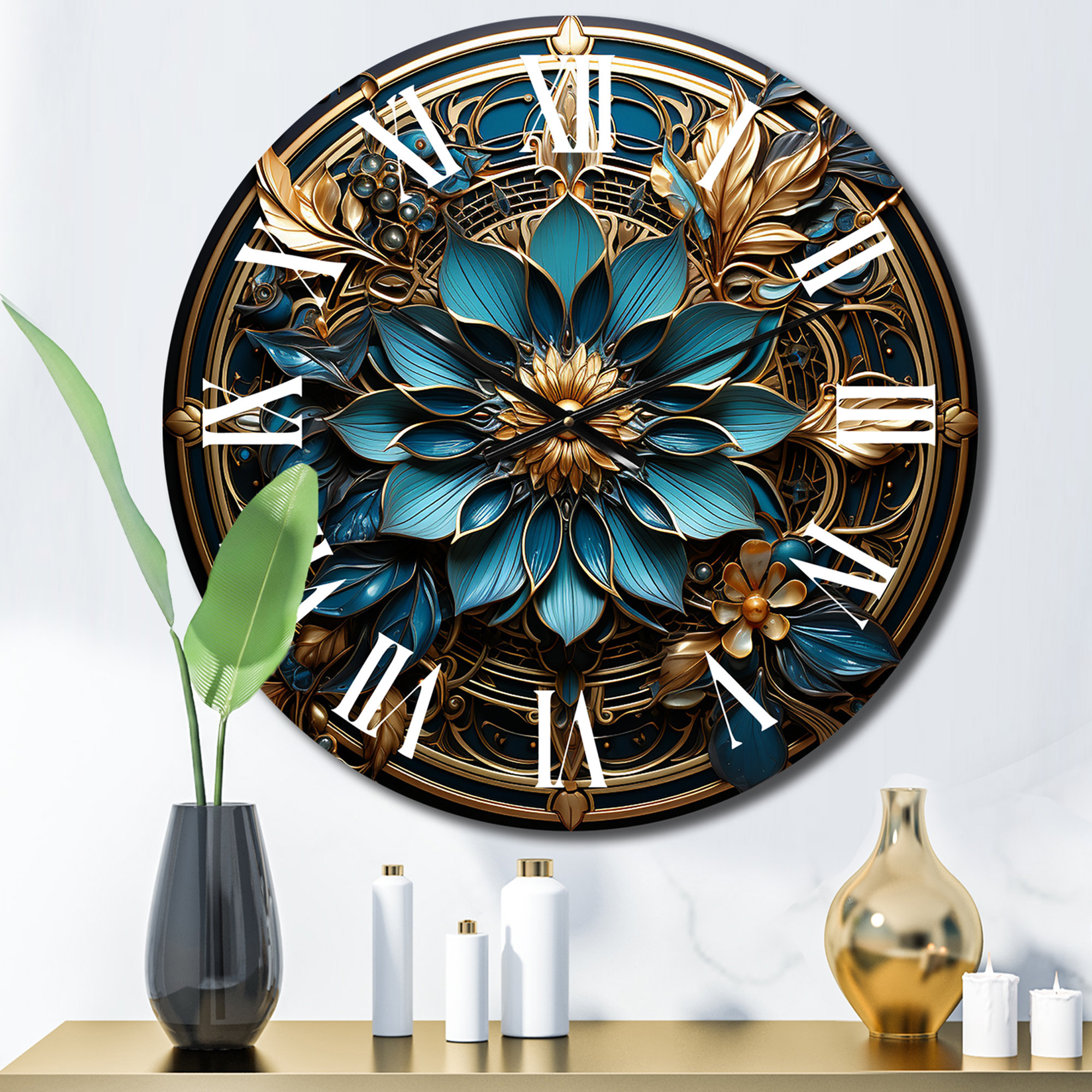 East Urban Home Gold and Teal 3D Flowers Ancient Seal II - Abstract ...