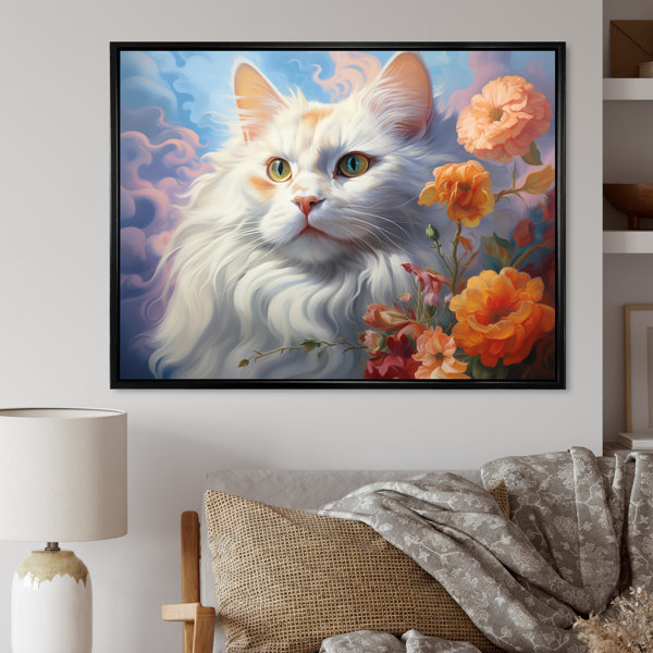 Winston Porter Portrait Of A Gracious Cat With Flowers On Canvas Print ...