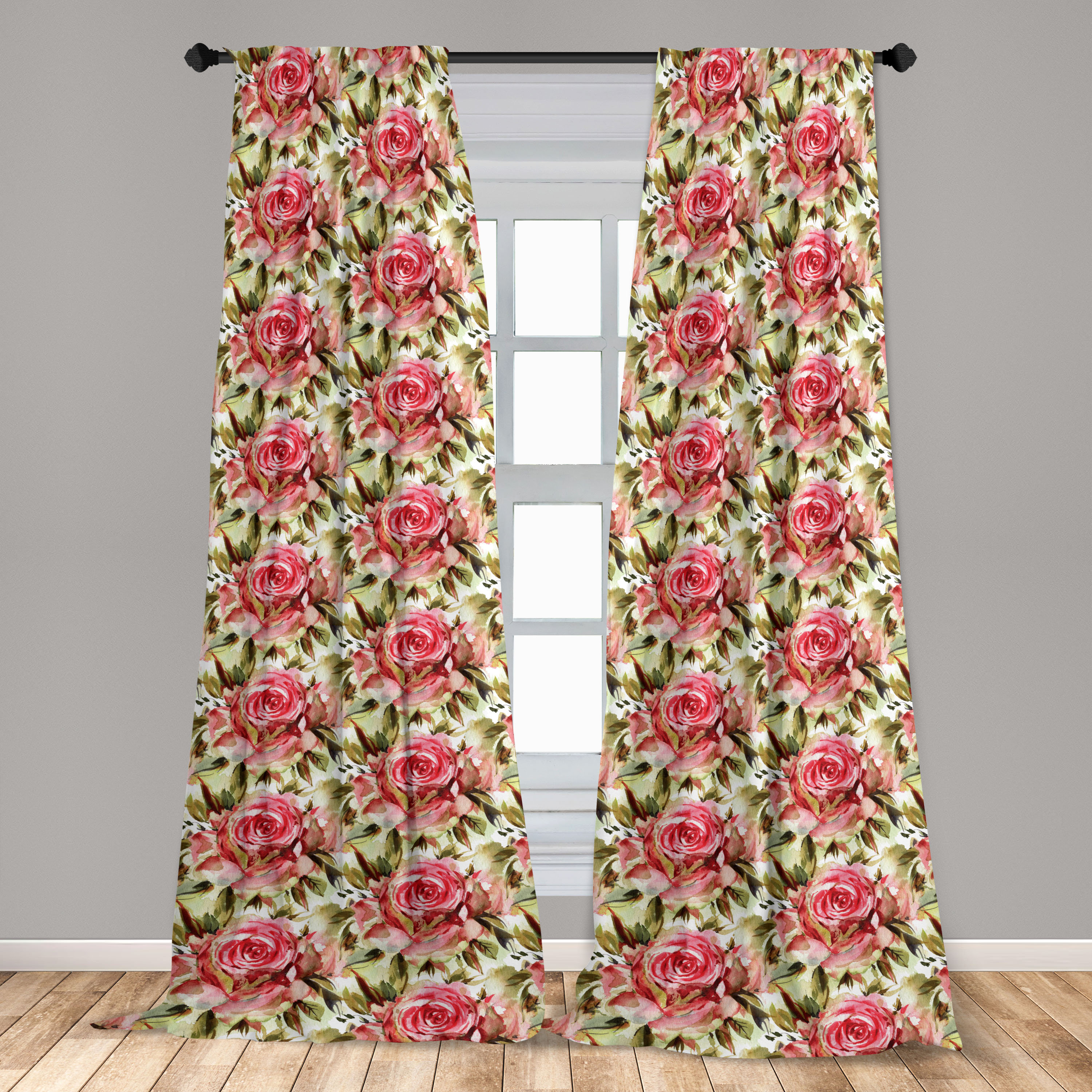 East Urban Home Spring Curtains Roses Pattern Whimsical Art Pair of ...