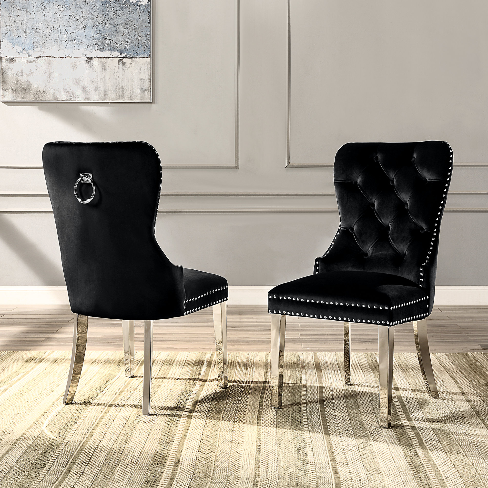 Rosdorf Park Aggeo Velvet Metal Wing Back Side Chair Dining Chair | Wayfair