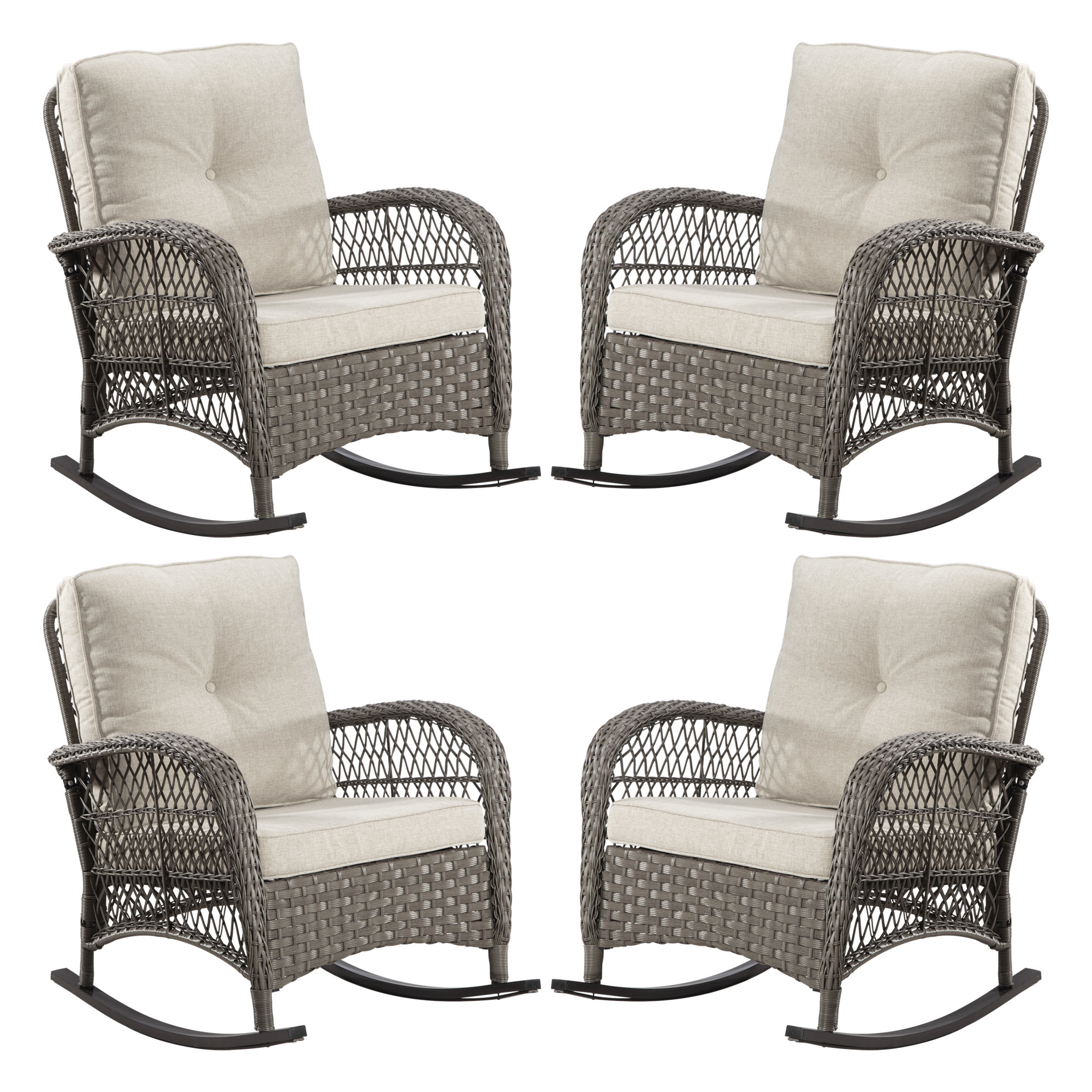 Red Barrel Studio 4-pack Wicker Outdoor Rocking Chair Lounge Chair ...