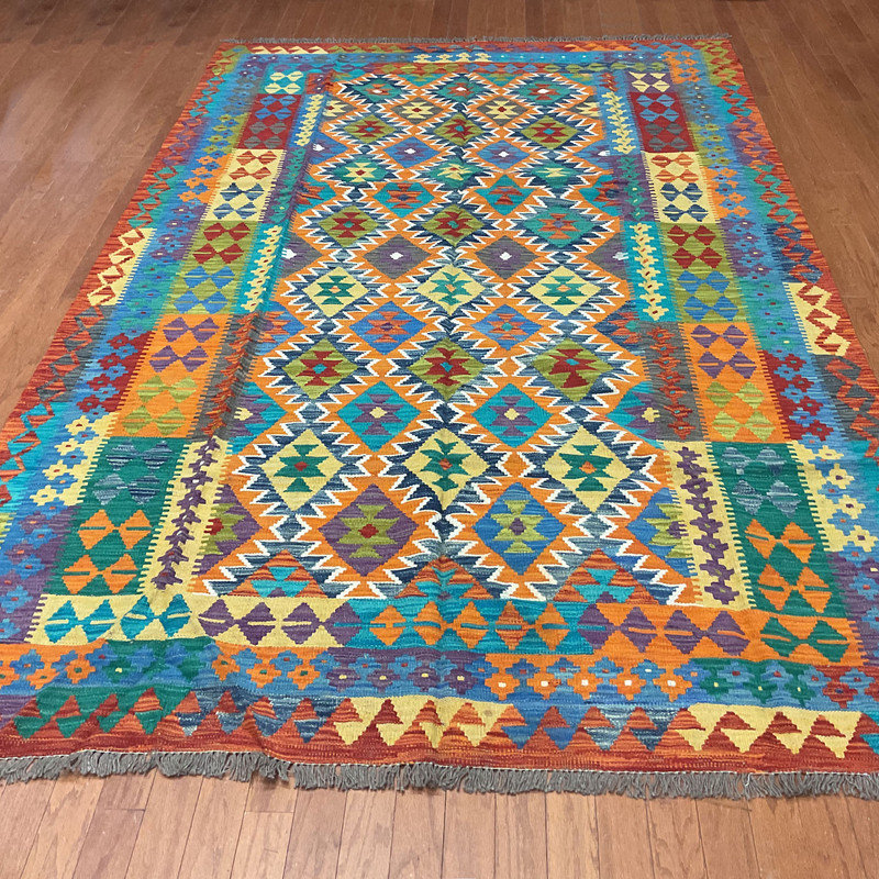 Herat Oriental Afghan Geometric Handmade Flatweave Rectangle 6'8" x 10 ...