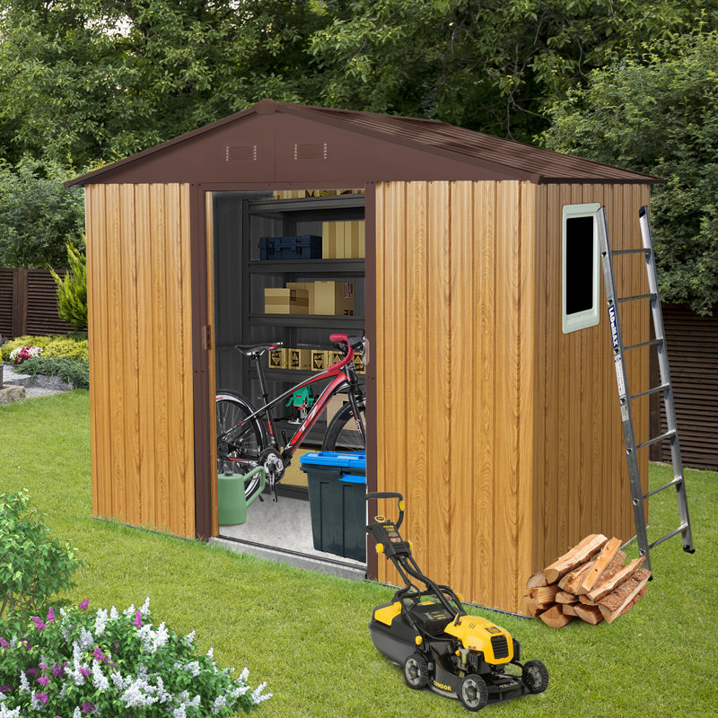 HOA.WWC 8x4 Metal Outdoor Storage Shed With Window Coffee | Wayfair