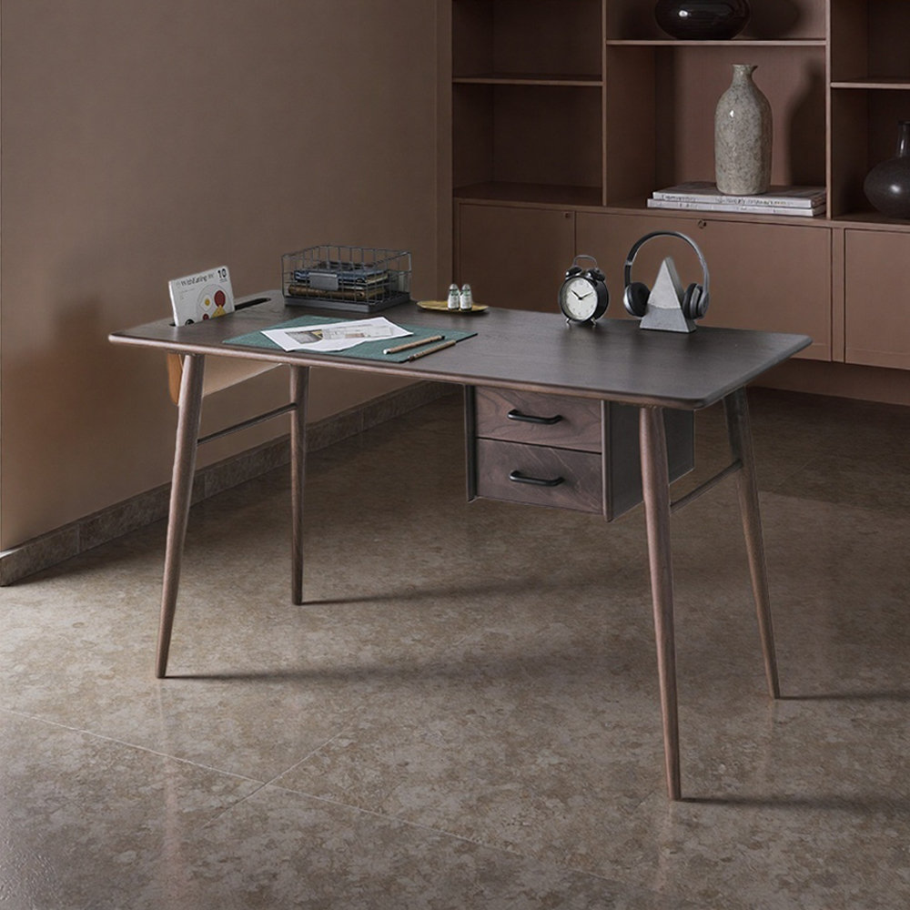 Orren Ellis Simple Elegant Walnut Wood Solid Wooden Desk | Wayfair