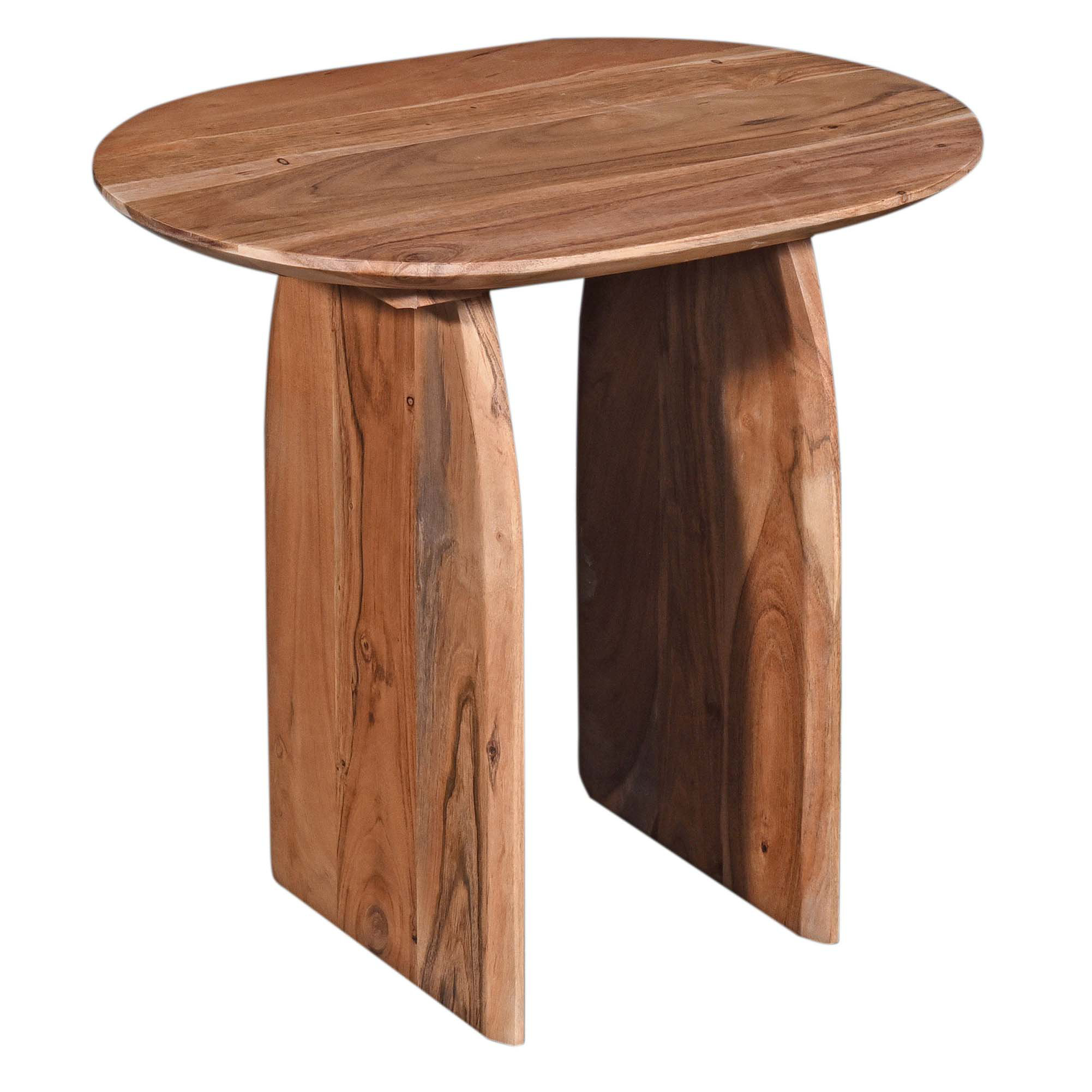 One Allium Way® Solid Acacia Wood Oval End Table, Double Pedestal Base ...