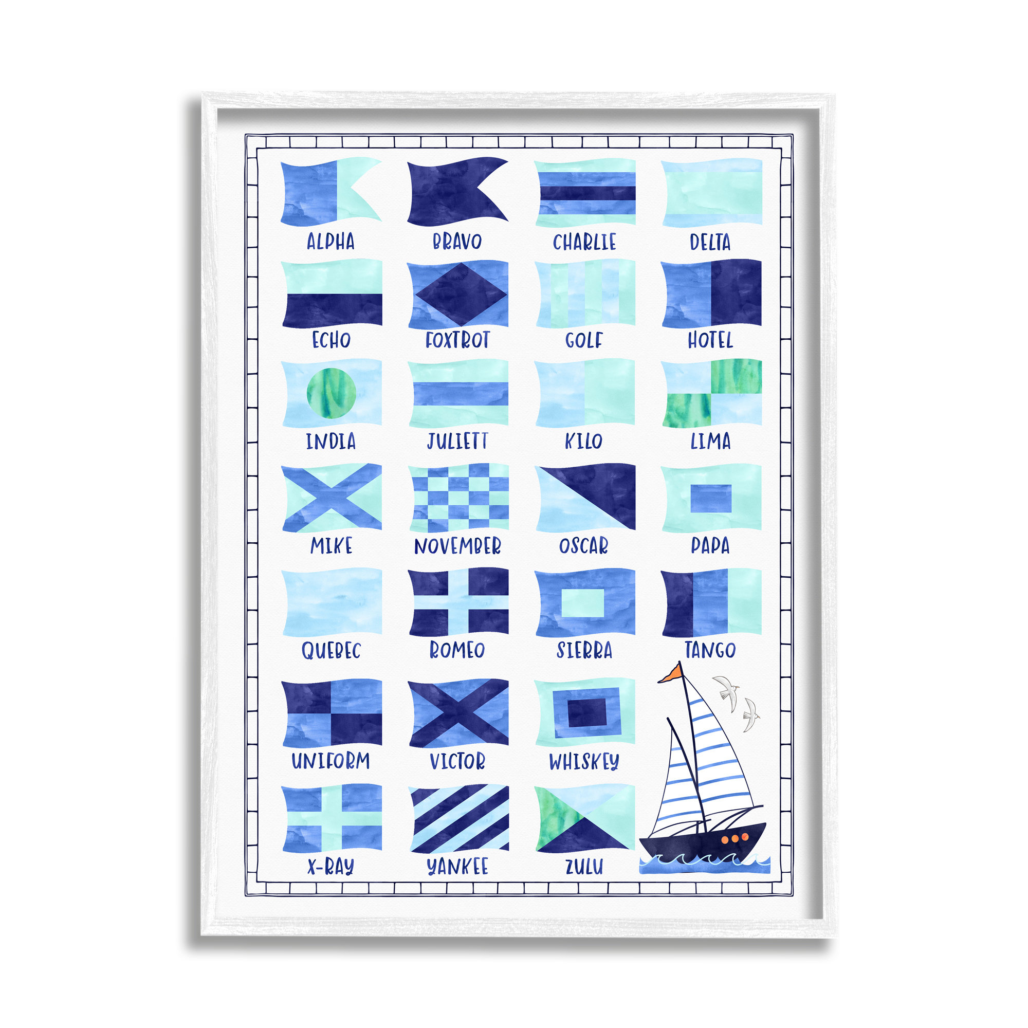 Stupell Industries Blue Nautical Flag Sailing Maritime Symbols Chart ...