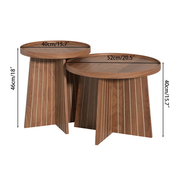 Gracie Oaks Round Fluted Nesting Coffee Table, 2 Piece Coffee Table Set ...