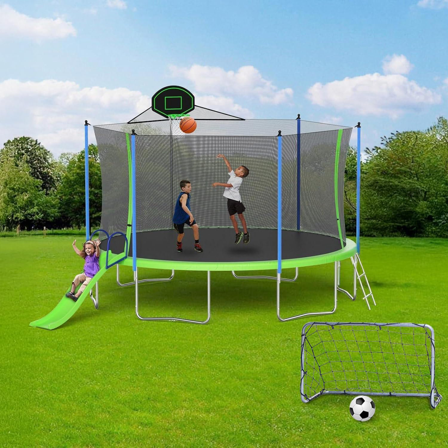 Awevsco 16FT Outdoor Trampoline With Safety Net, Ladder & Portable ...