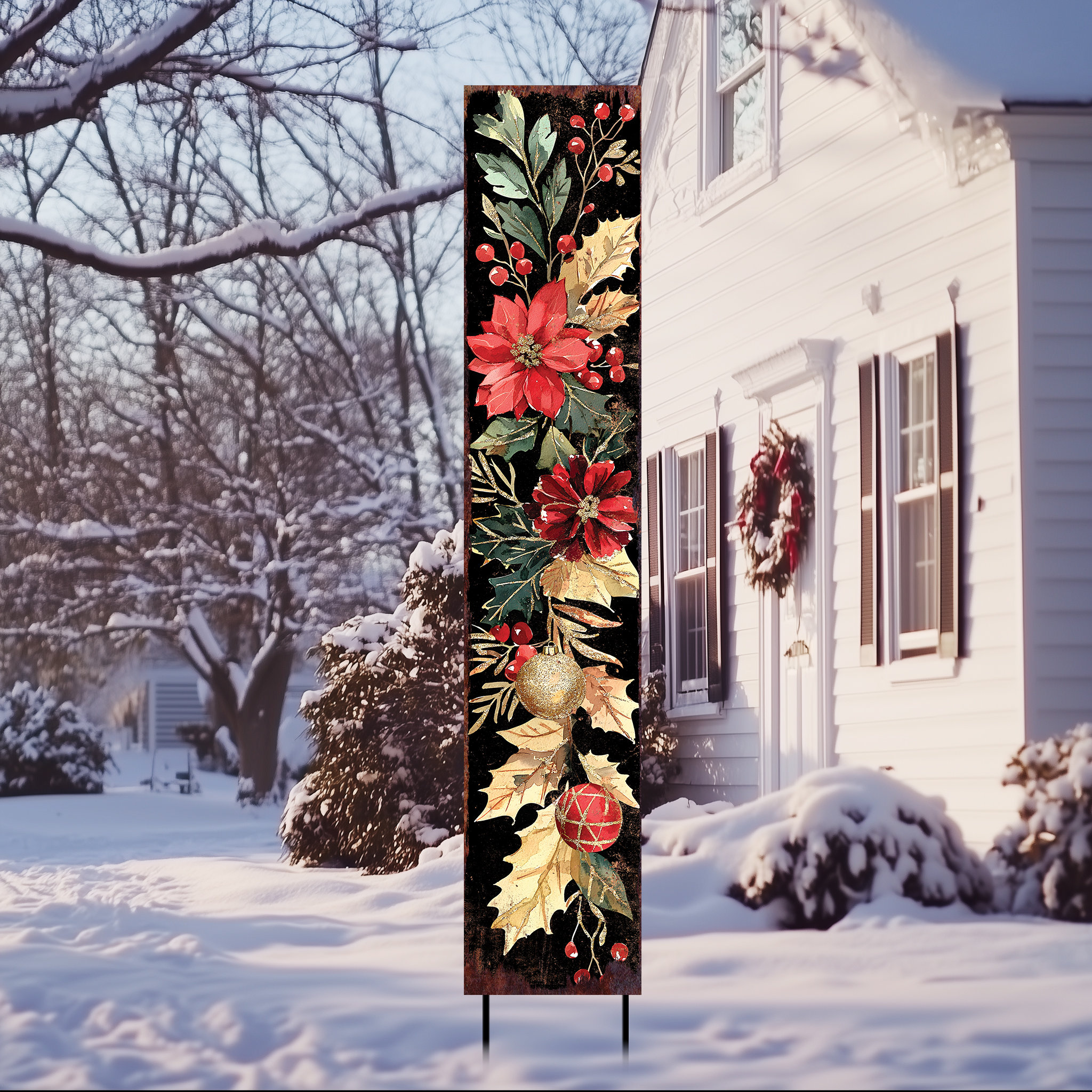 The Holiday Aisle® 42in Christmas Garden Stake | Watercolor Floral ...