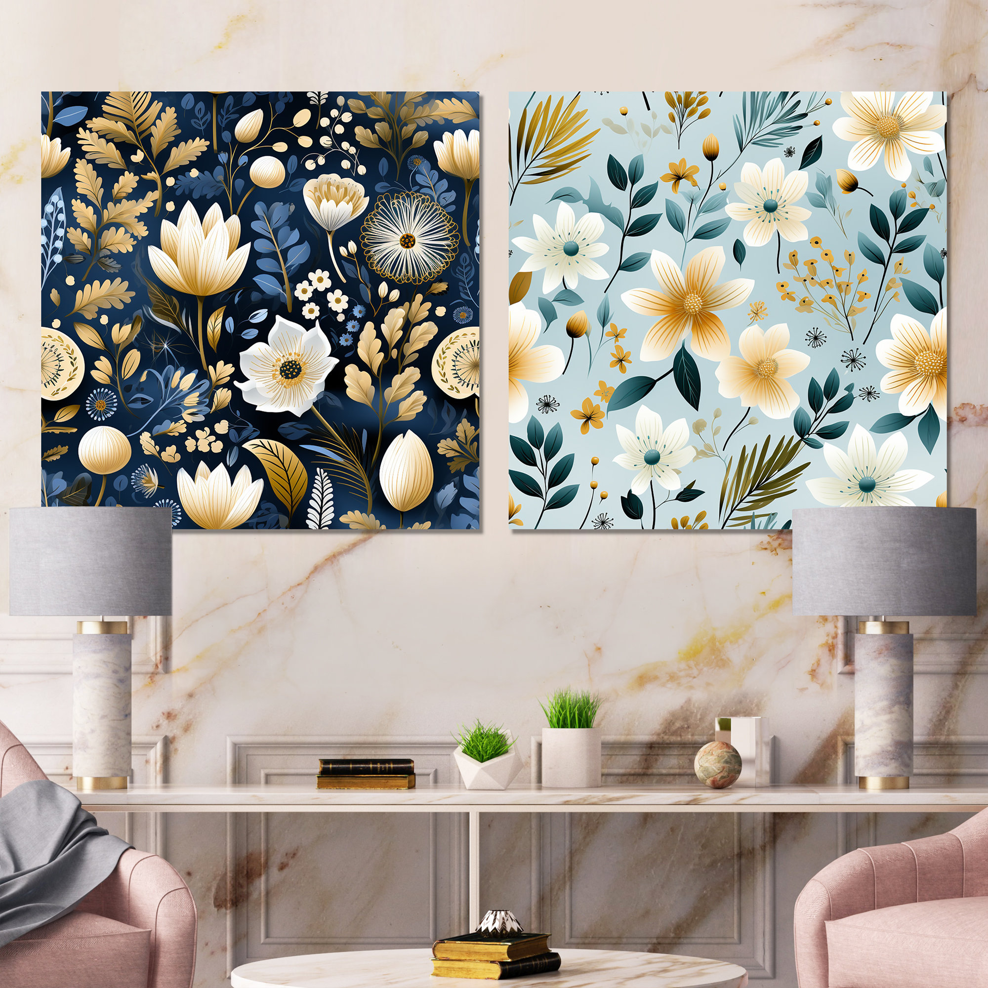 Design Art Scandinavian Garden Flower Whirl - Floral Wall Art Living ...