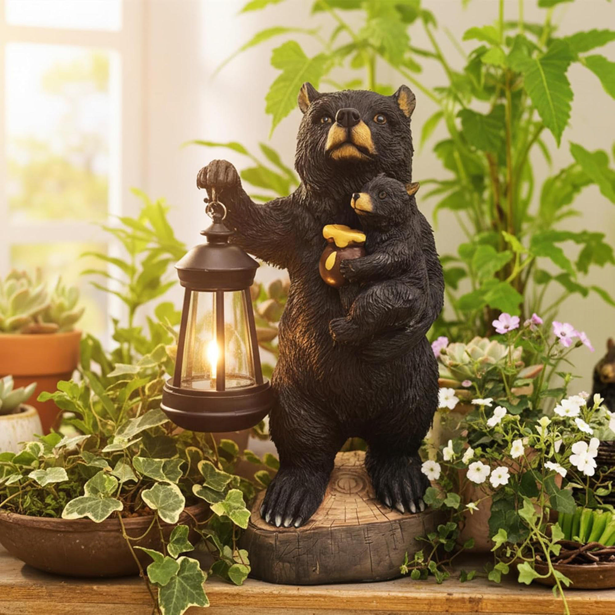Trinx Solar Lantern Bear Garden Statue - Outdoor Patio Yard Lawn ...