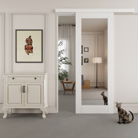 Calhome 40 in. x 84 in. Full Lite Frost Glass Steel Frame Sliding Door ...