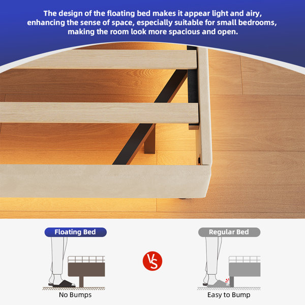 Ivy Bronx Sharwin LED Upholstered Bed Frame Floating Bed Frame With ...