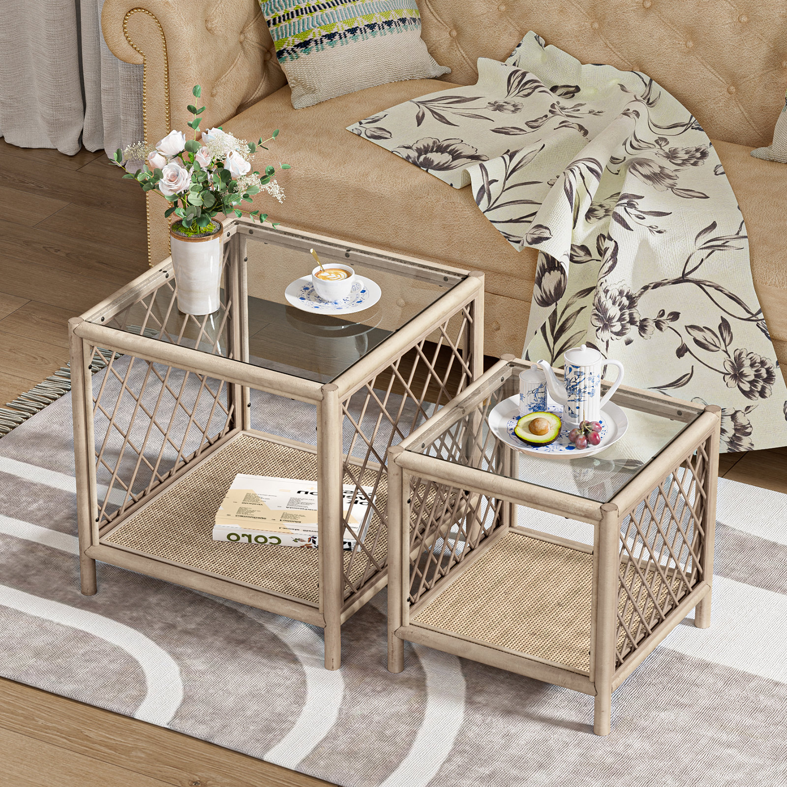 Ebern Designs 2 - Piece Rattan Coffee Table, Artistic Rectangular ...