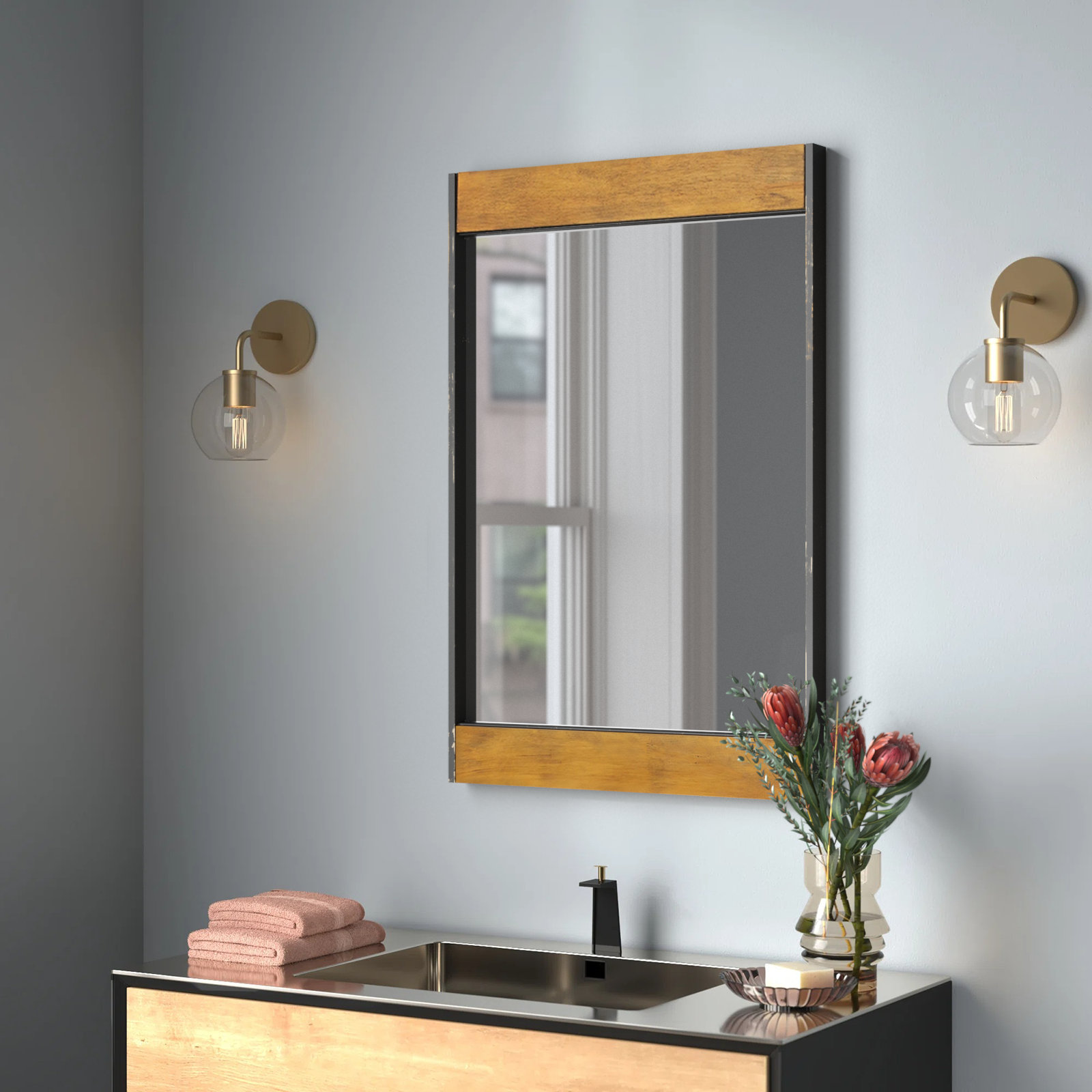 Mercury Row Cliveden Square Wood & Metal Industrial Wall Mirror ...