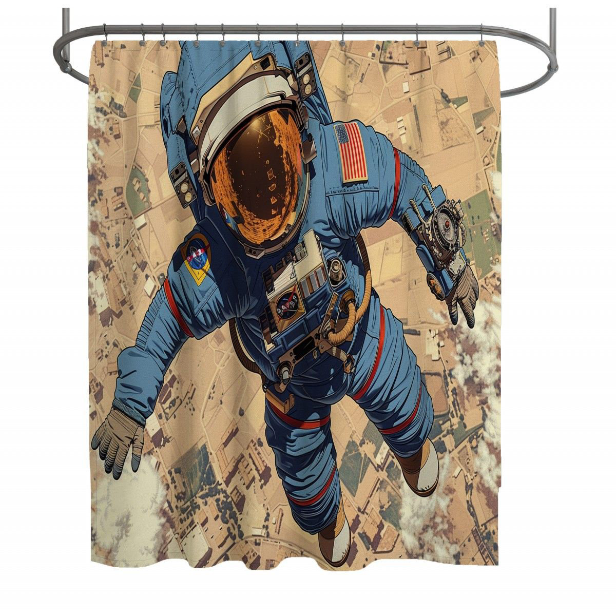 VisionDecor Astronaut Shower Curtain - Space Bathroom Decor | Wayfair