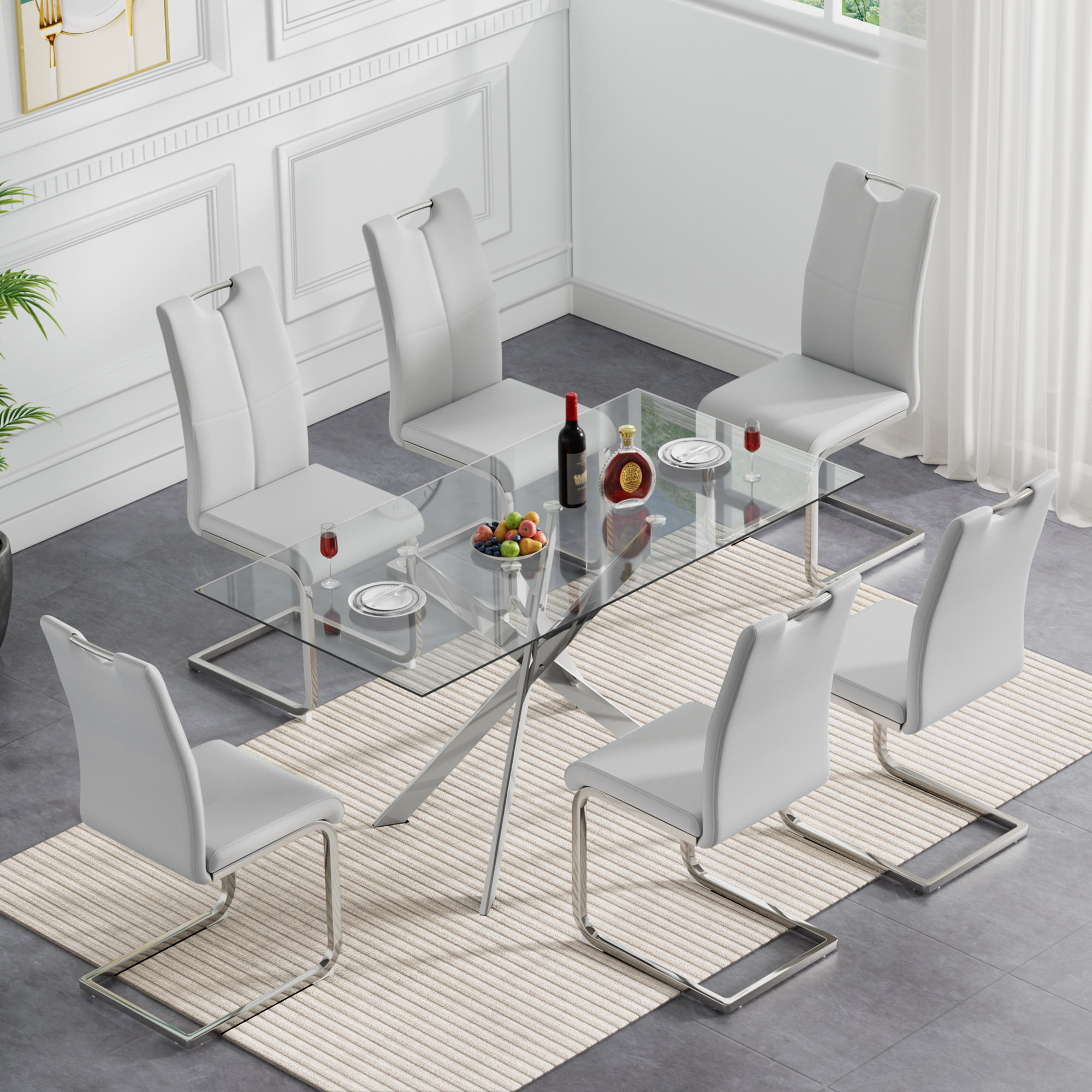 Mercer41 Glass Dining Table Set, Modern Glass Kitchen Table and Chairs ...