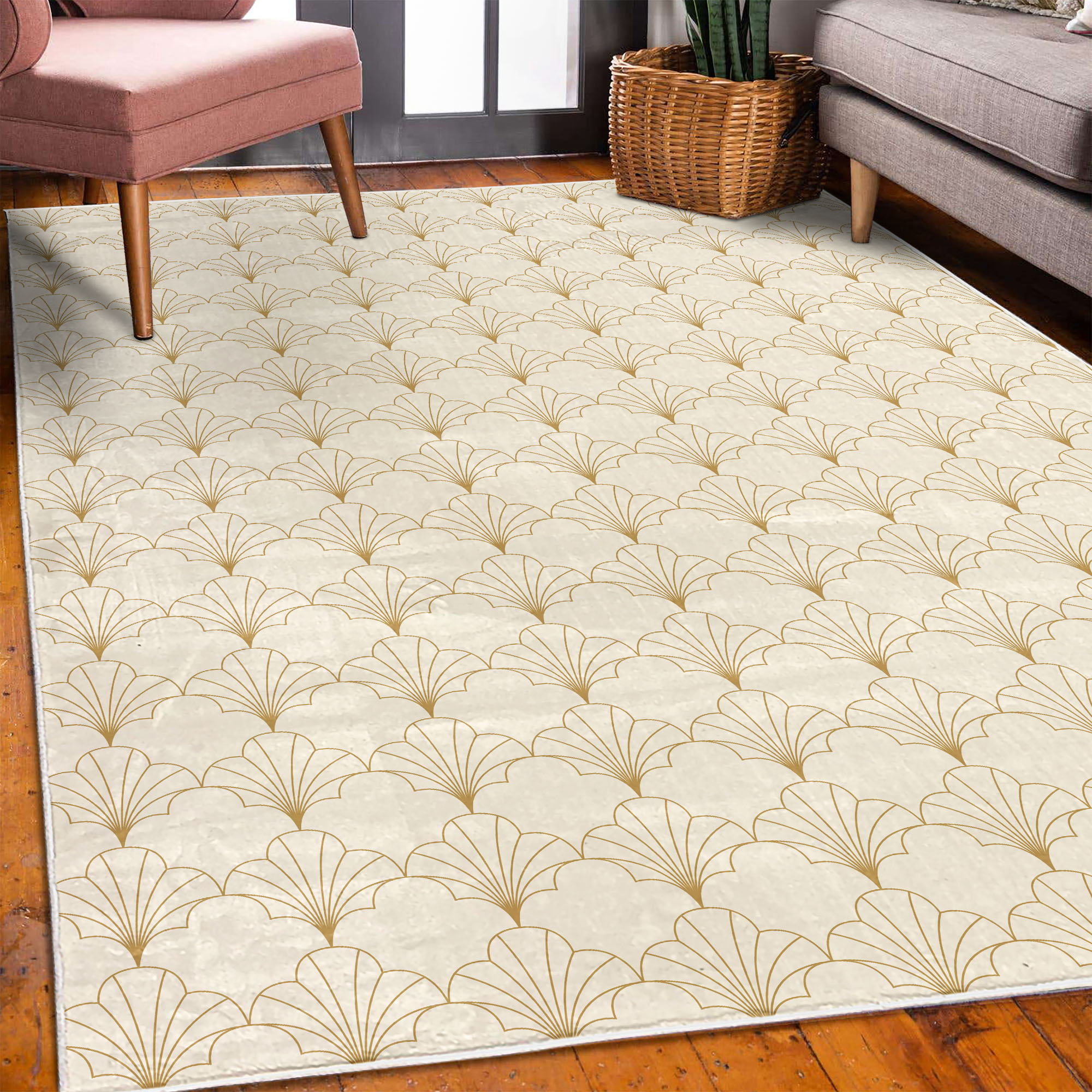Mercer41 Art Deco Area Rug Carpet Eggshell Vintage Shells Eggshell and ...