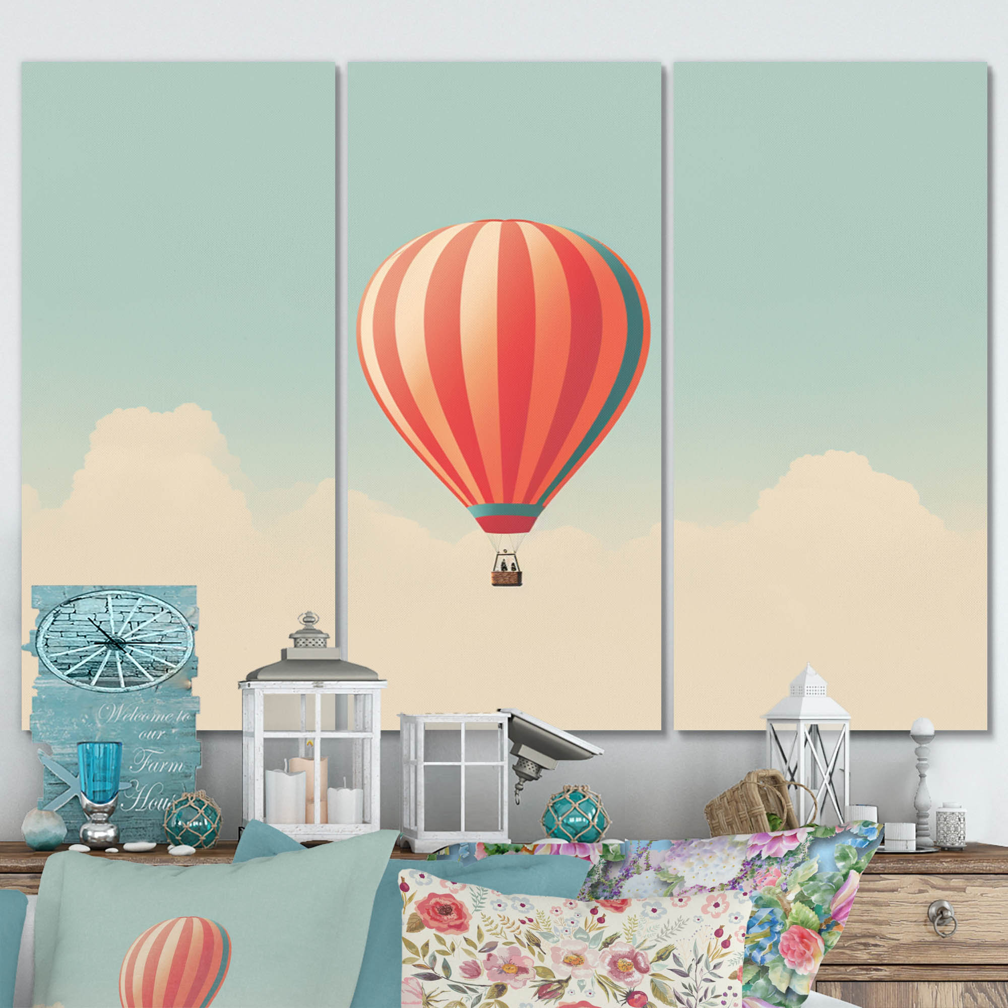 Design Art Coral Hot Air Ballon Minimalist II - Transportation Metal ...