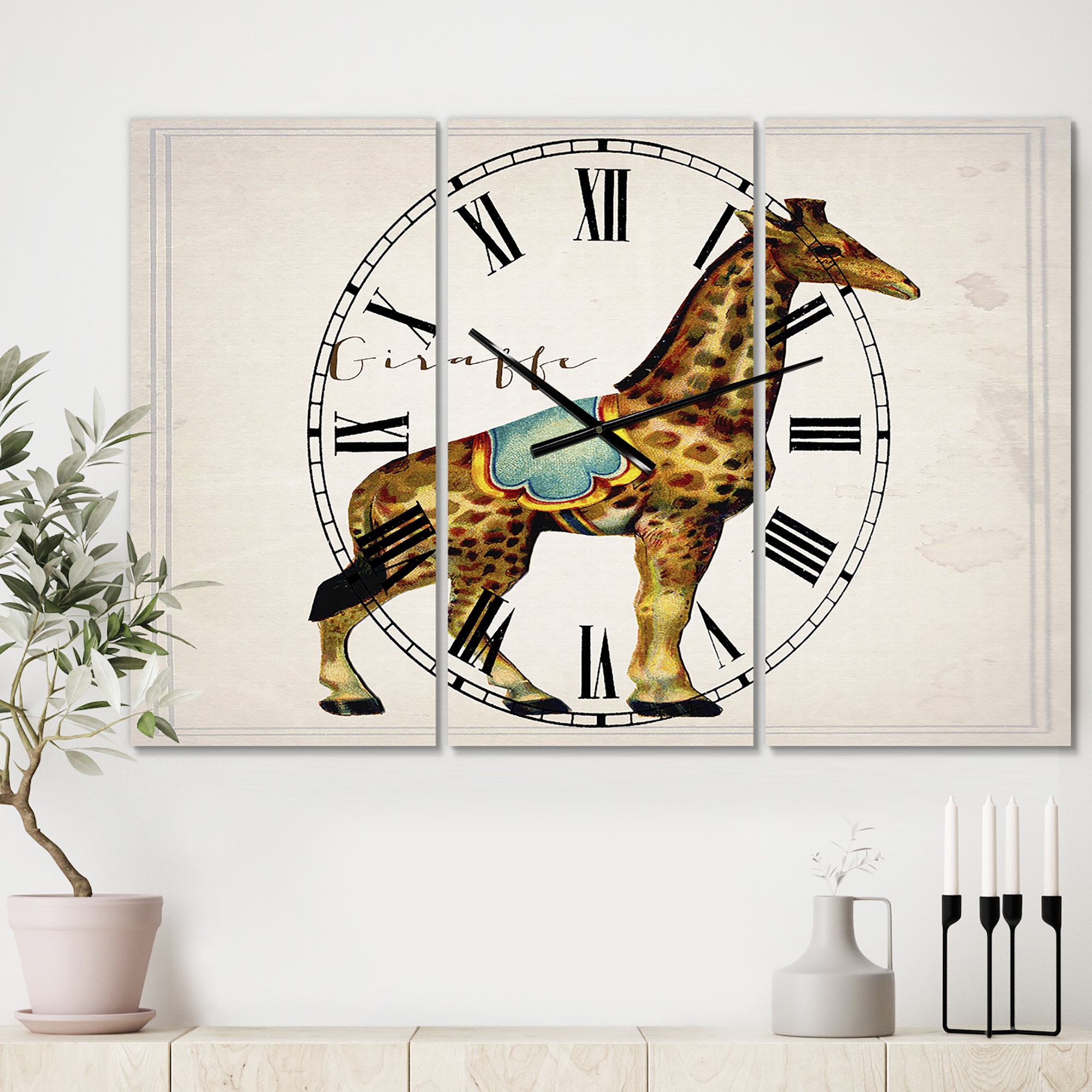 East Urban Home Circus Animals Giraffe - Large Cottage 3 Panels Wall ...