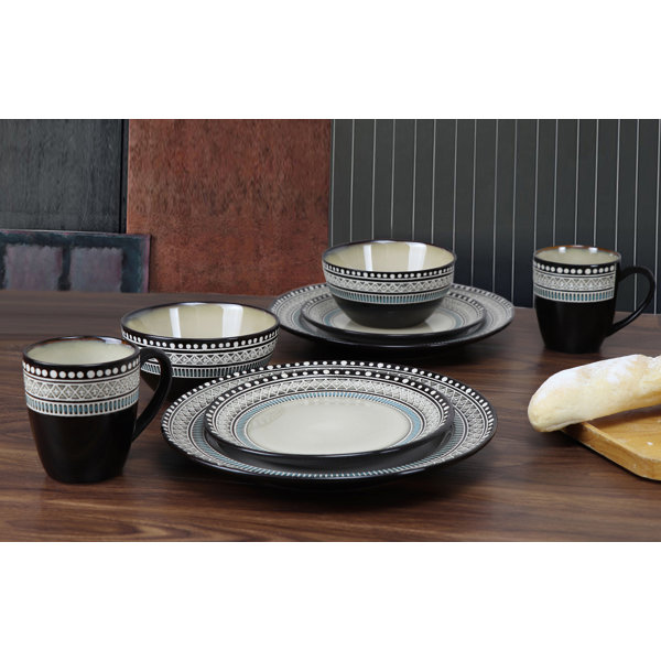 Lorren Home Trends 16 Piece Glazed Dinnerware Set, Service for 4 ...