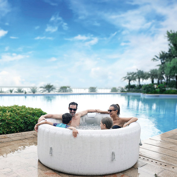 EZLIFE Durable 4 Person Round Inflatable Hot Tub with Bubble Jets | Wayfair