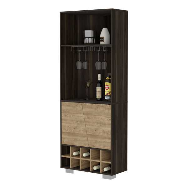 Millwood Pines Bahamas Corner Bar with 10 Wine Cubbies, 2 Open Shelves ...