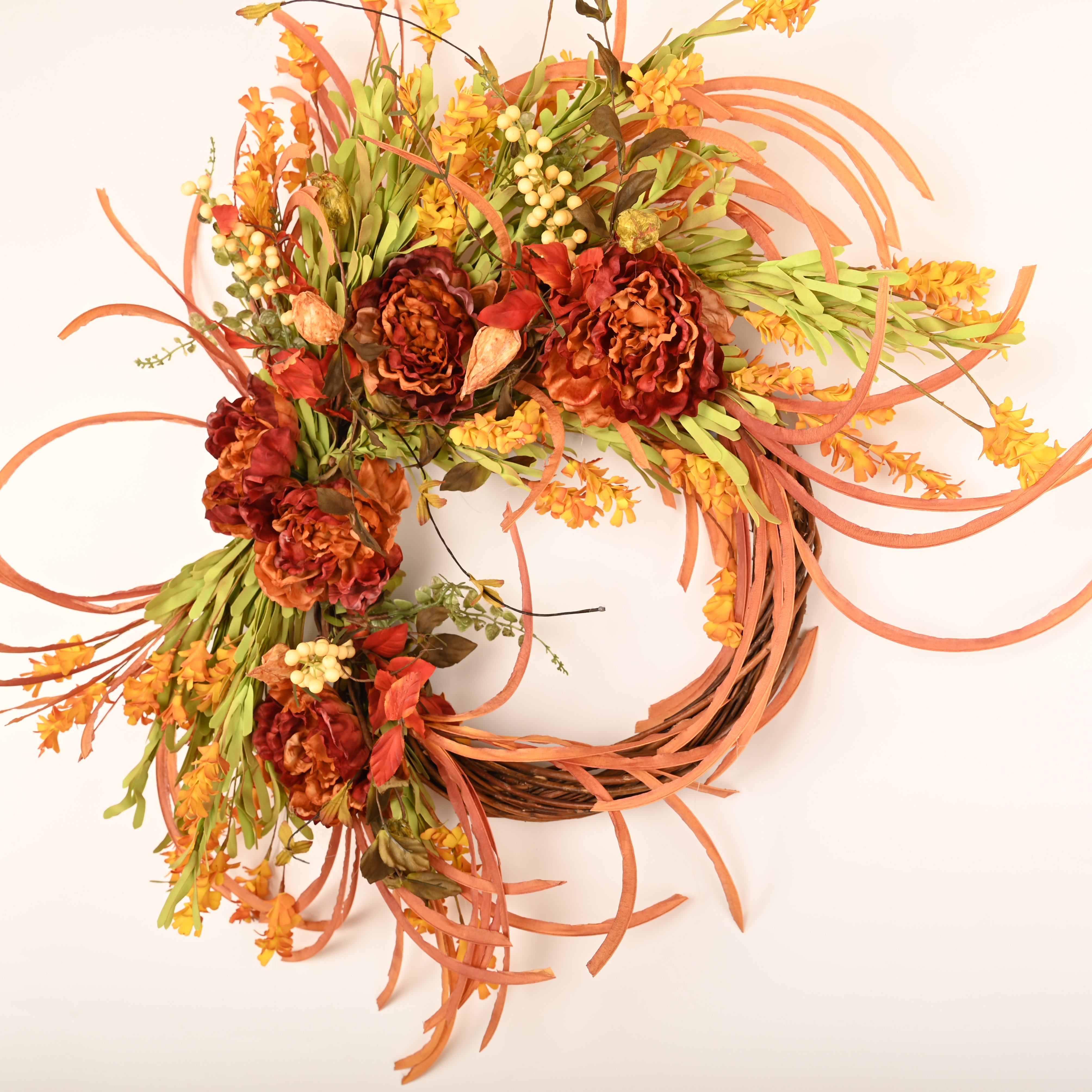 Primrue 26" Fall Thanksgiving Day Peony Floral Wreath for Front Door ...