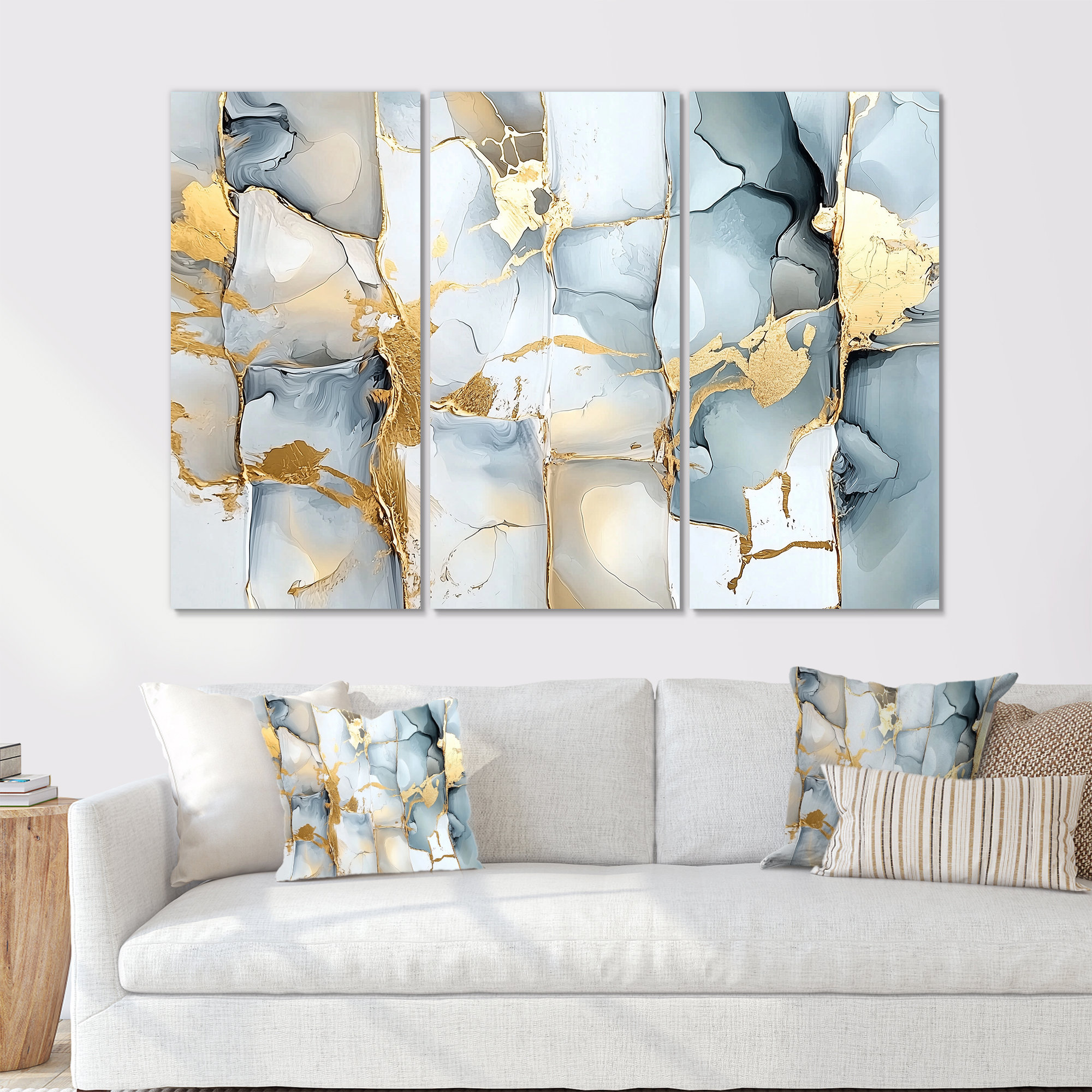 Mercer41 Shattered Gold And Grey Marble II - Abstract Cubism Wall Art Living Room Set | Wayfair