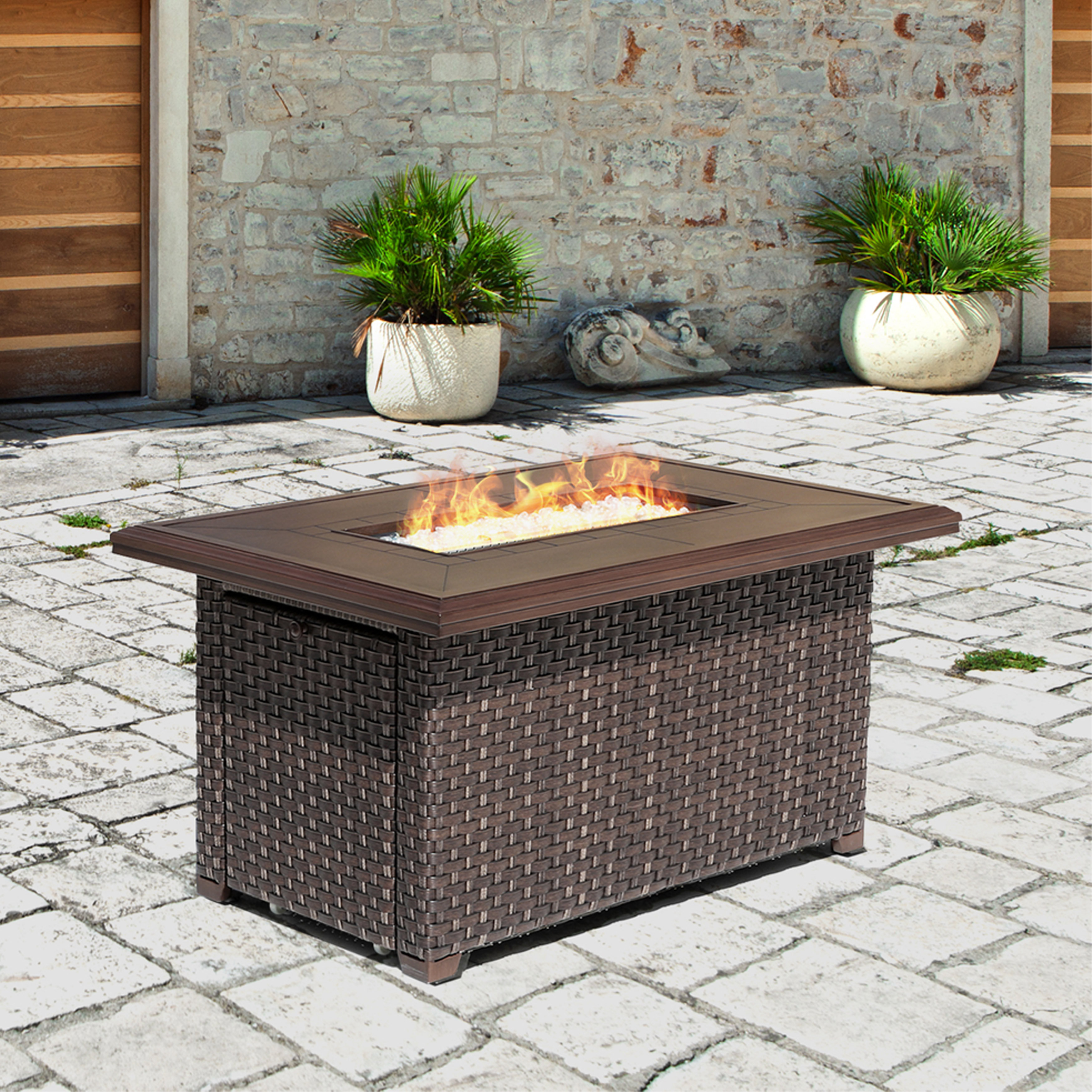 Latitude Run® 47" Outdoor Rectangular Rattan Propane Gas Fire Pit Table ...