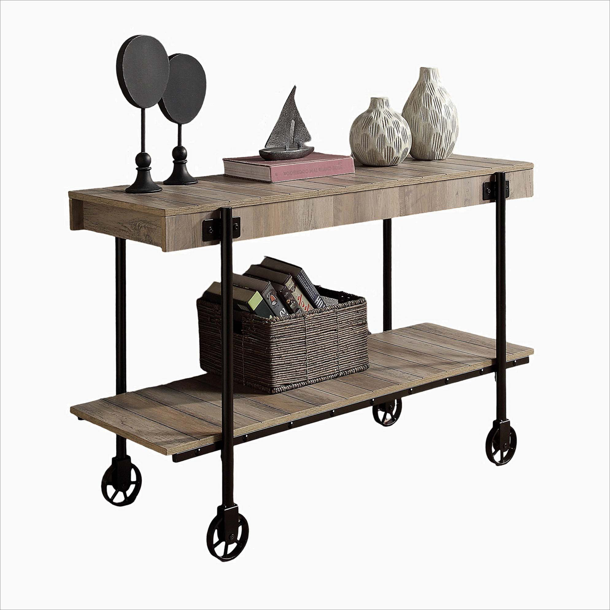 Williston Forge Industrial Style 1pc Sofa Table Natural Tone Slat ...