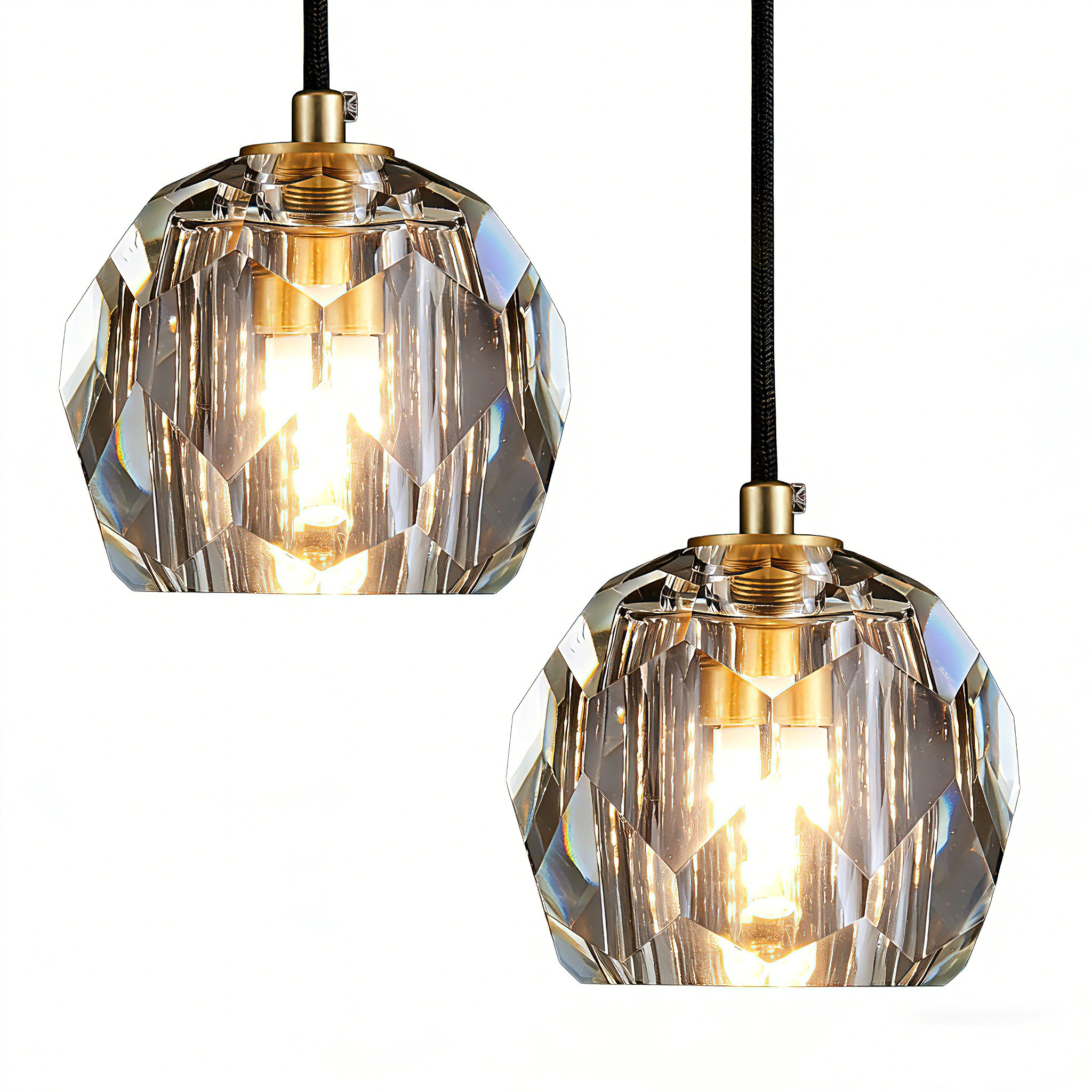 Mercer41 Faceted Crystal & Brass Adjustable Pendant Light – Modern ...