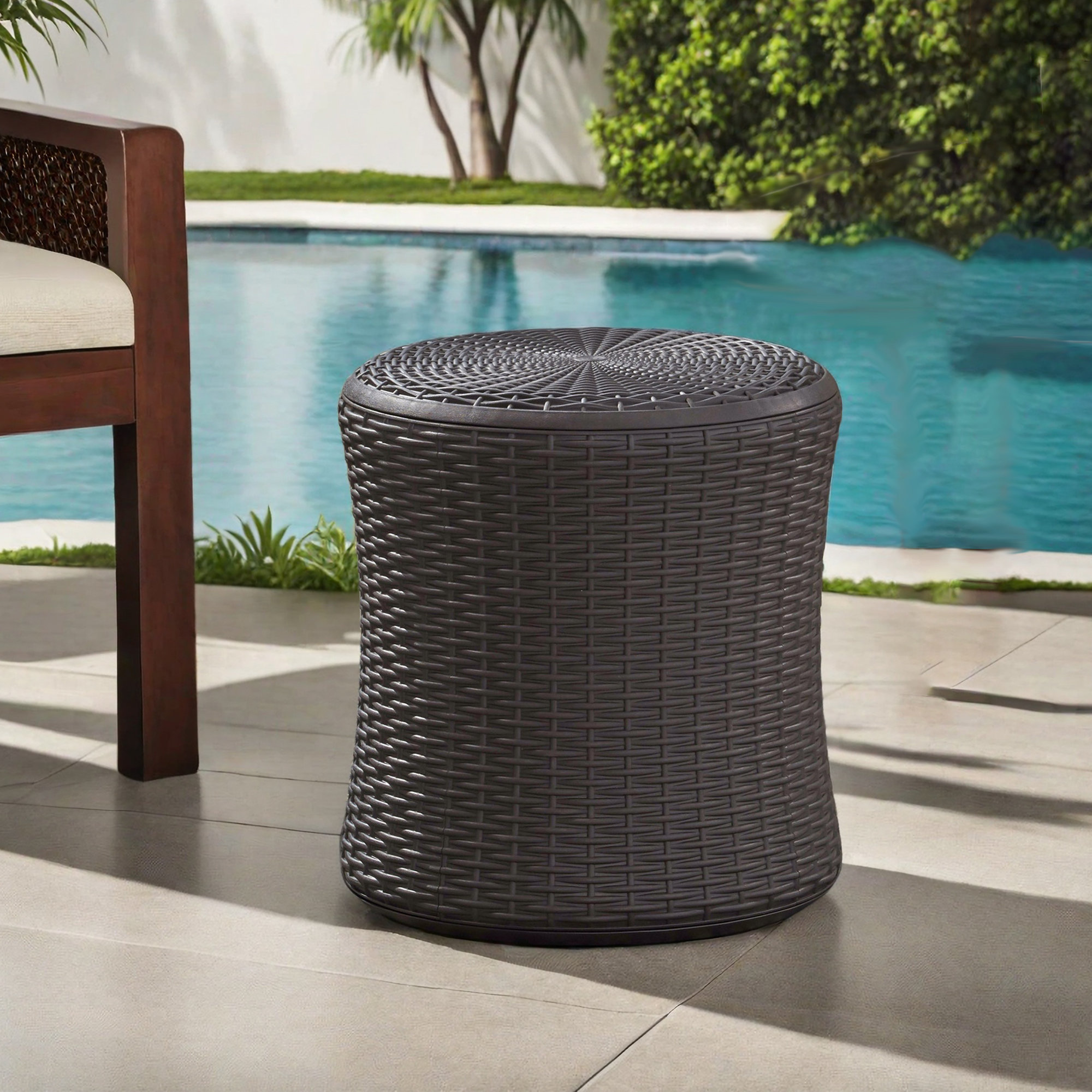 Ebern Designs Round Outdoor/Indoor Wicker Table - Durable, Lightweight ...