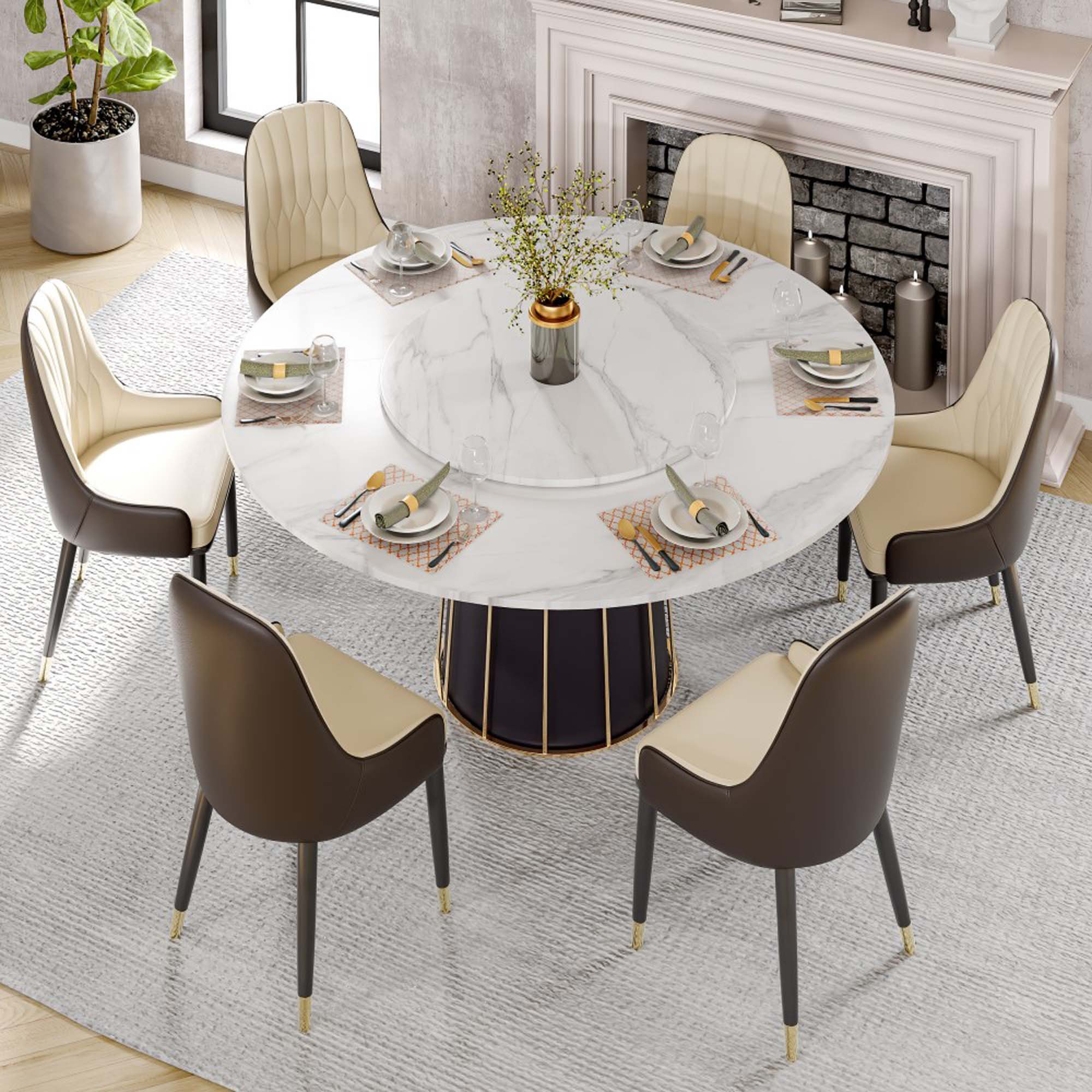 Everly Quinn Vashni Modern Round Faux Marble Top & Steel Base Pedestal ...