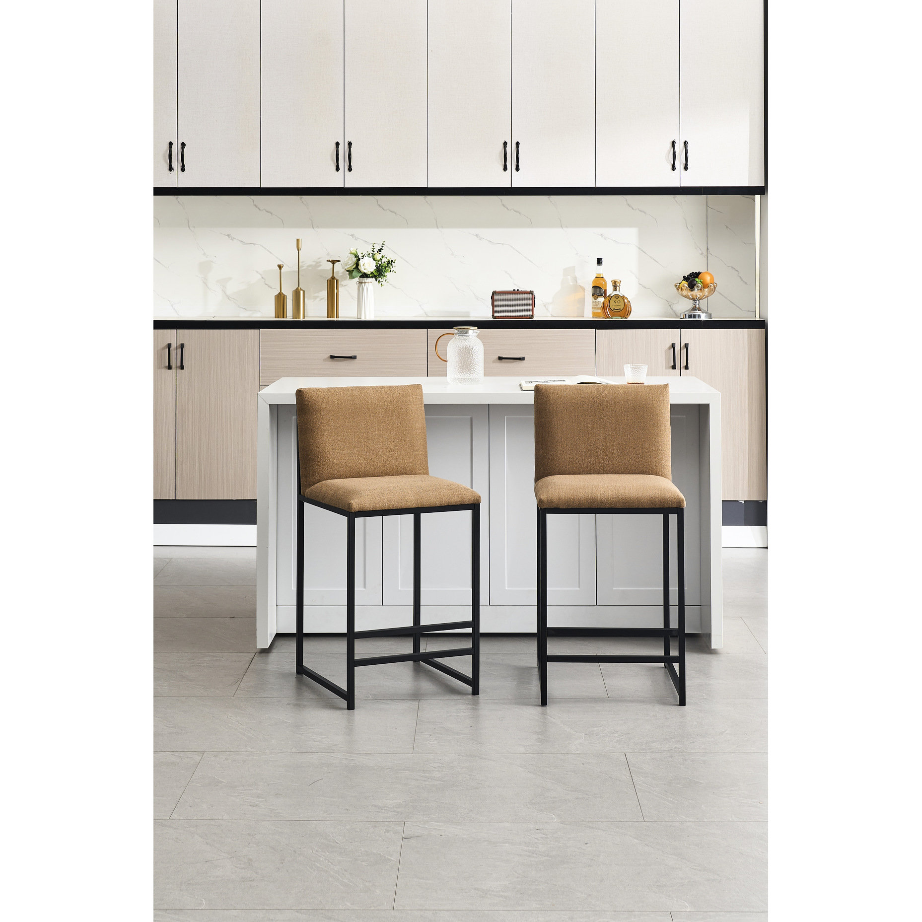 17 Stories Counter Height Bar Stools Of 2, Upholstered Linen Coffee ...