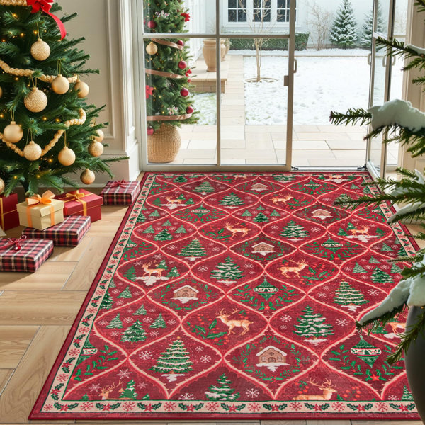 Fashion Finesse Christmas Living Room Rug, 5X7 Print Christmas Reindeer ...