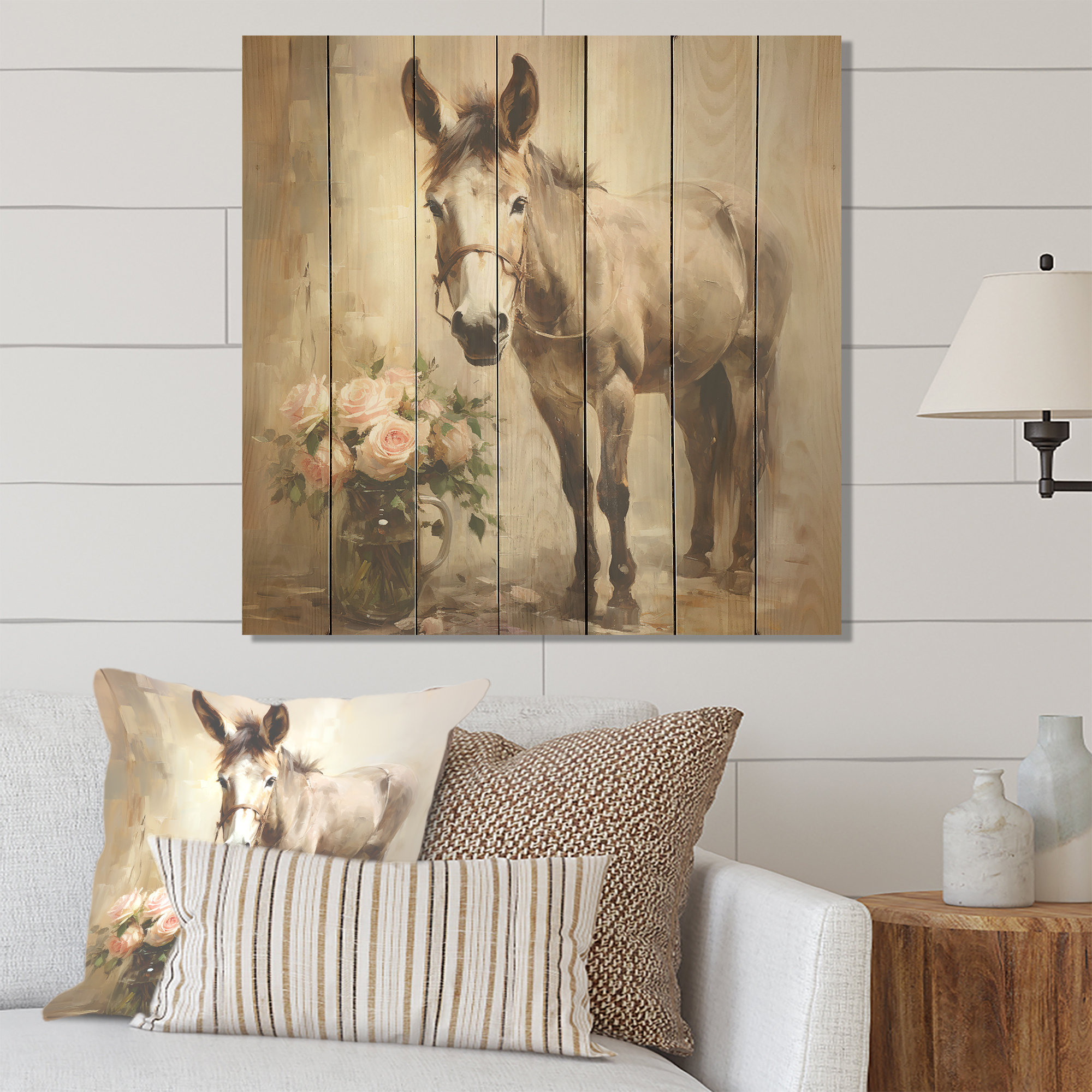 August Grove® Farmhouse Donkey In Field I - Donkey On Wood Print | Wayfair