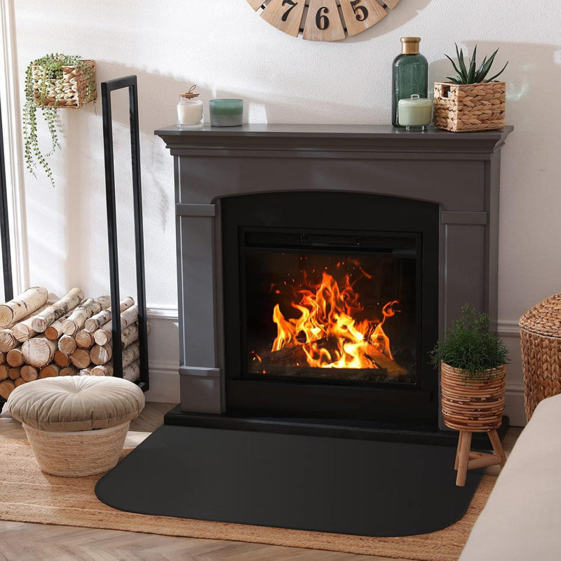 Symple Stuff Fireproof Indoor Fireplace Mat,Black, 25×39 Inch | Wayfair