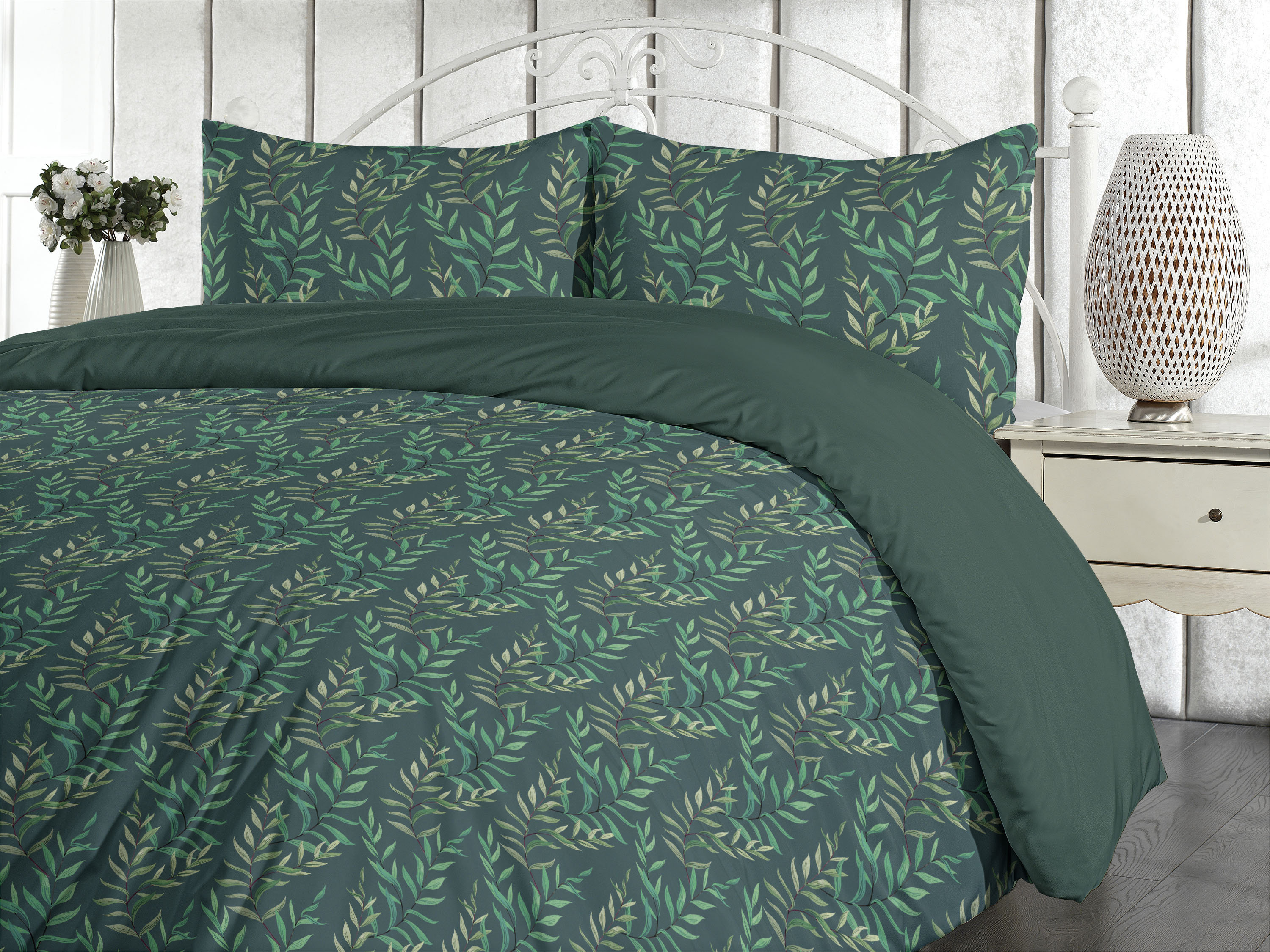 Ambesonne Leaf Print Duvet Cover Set Botany Art Swirly Leaves Jade ...