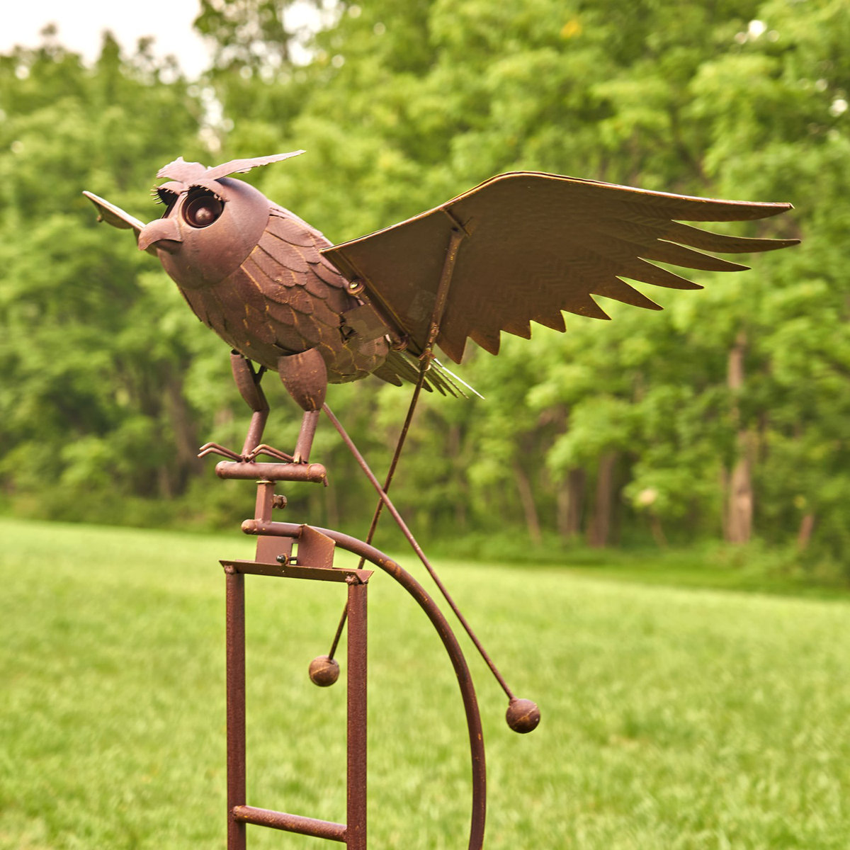 Arlmont & Co. Winslow 76" Tall Large Iron Rocking Owl with Moving Wings ...