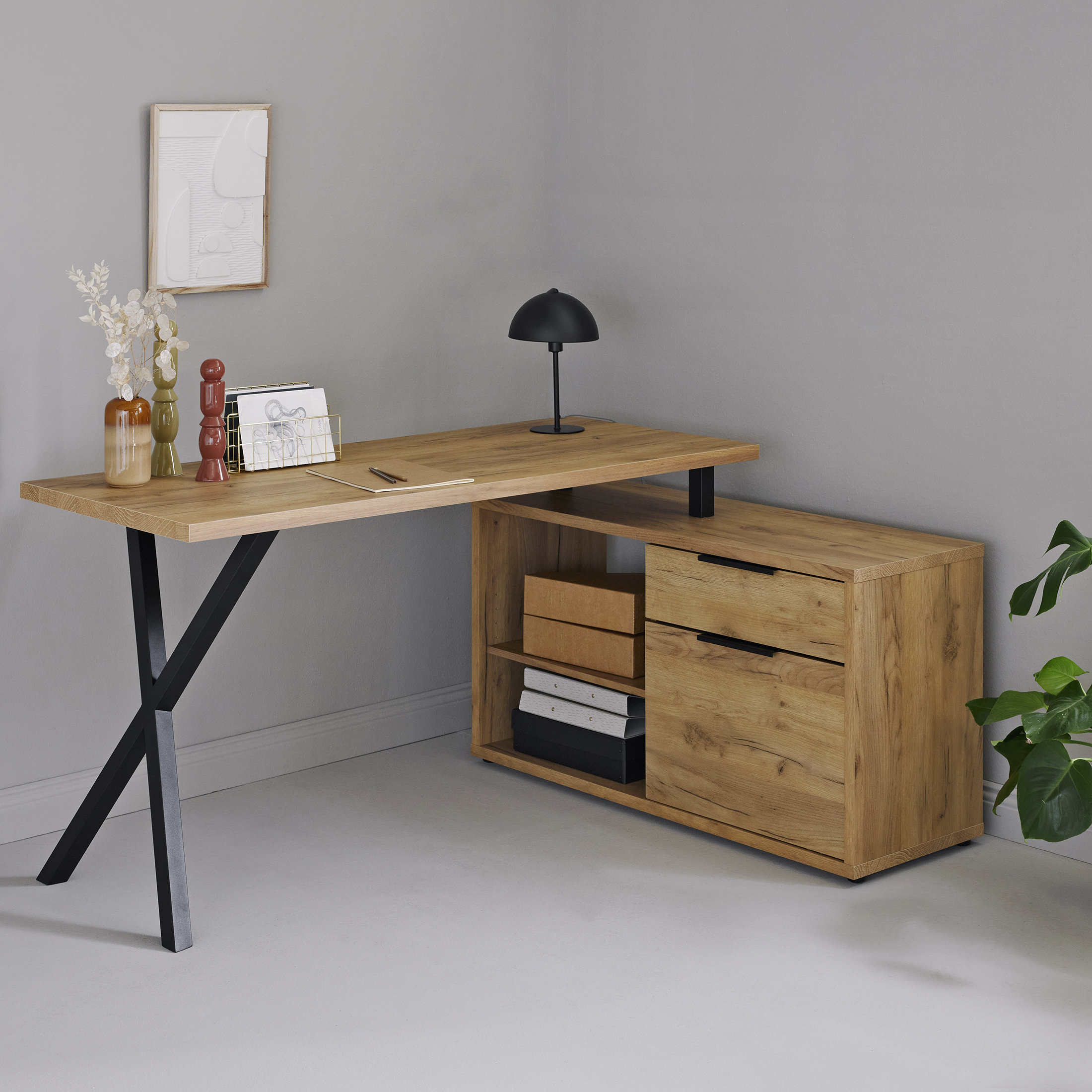 Millwood Pines Bassheva L-Shaped Writing Desk | Wayfair