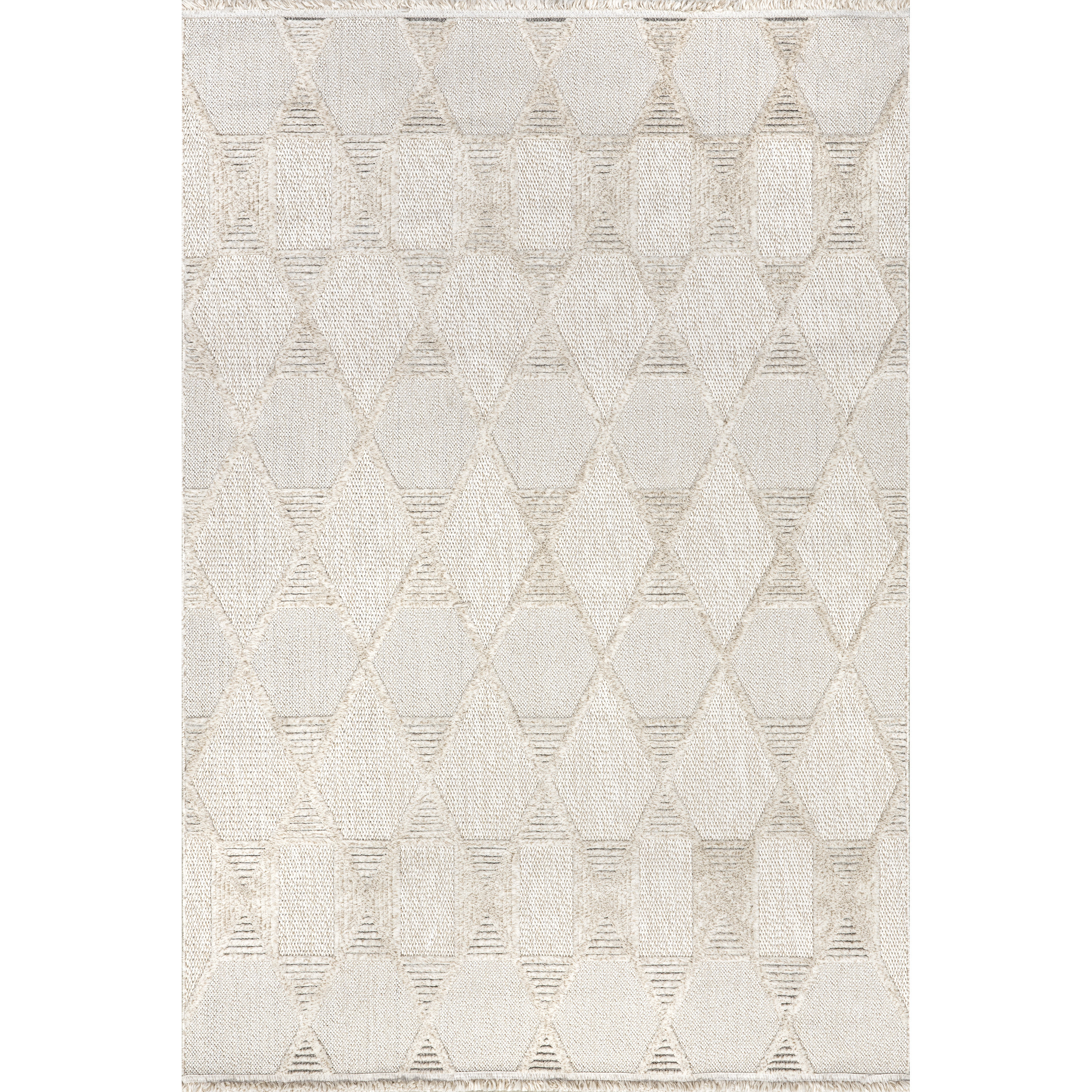 Ebern Designs Ezri Geometric Striped High-Low Fringe Area Rug | Wayfair