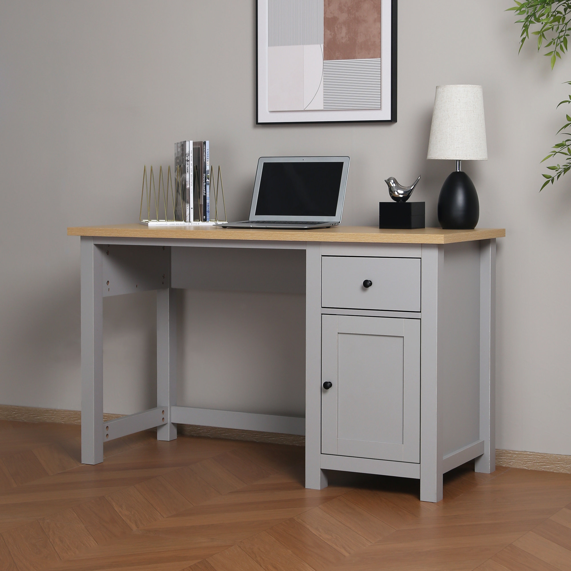 ClassicLiving Lewalski - Office Desk With Storage - Grey | Wayfair.co.uk