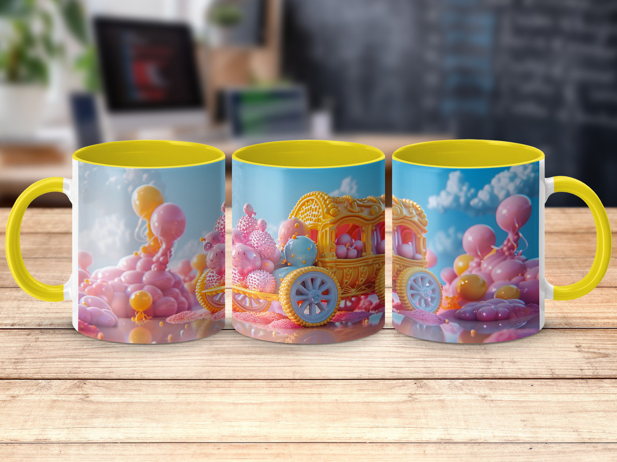 East Urban Home Set of 3 Colourful 3D Design 11oz Accent Mugs – White ...