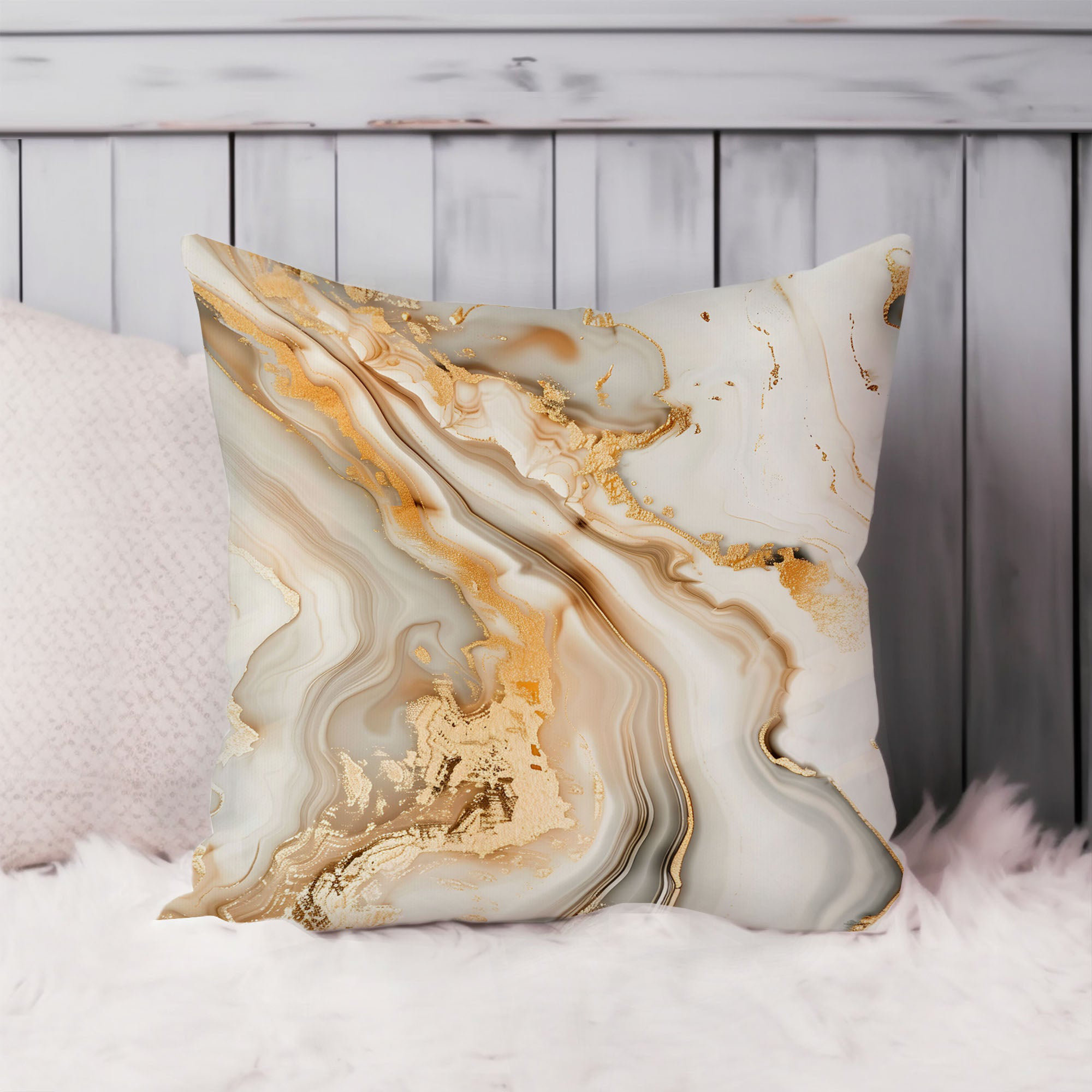 Ethan Taylor Abstract Golden Geode Crystals Marble XVI Modern | Wayfair