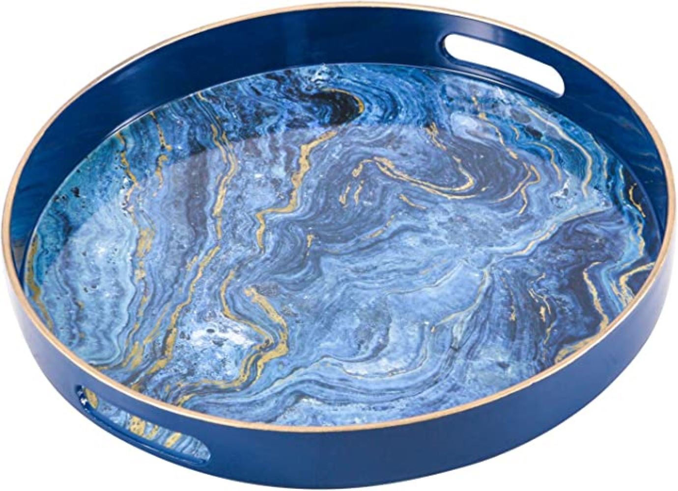 Mercer41 Round Decorative Trays, Marbled Plastic Trays With Handles ...