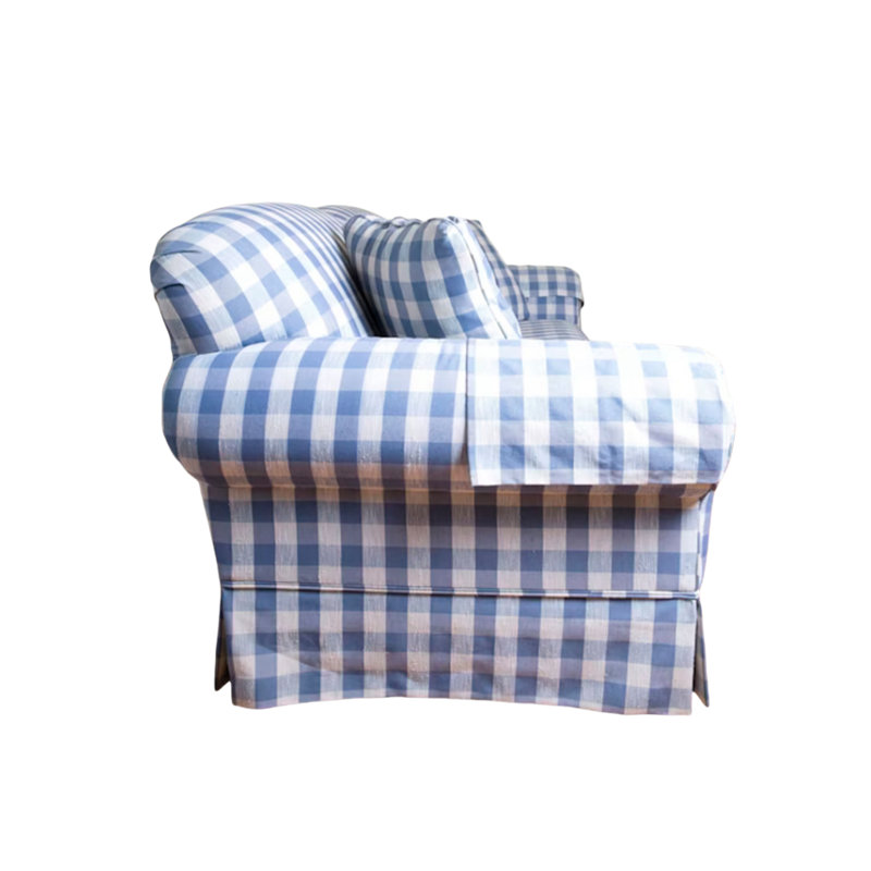 Romero Simple Blue And White Plaid Sofa 82.6'' Sofa | Wayfair